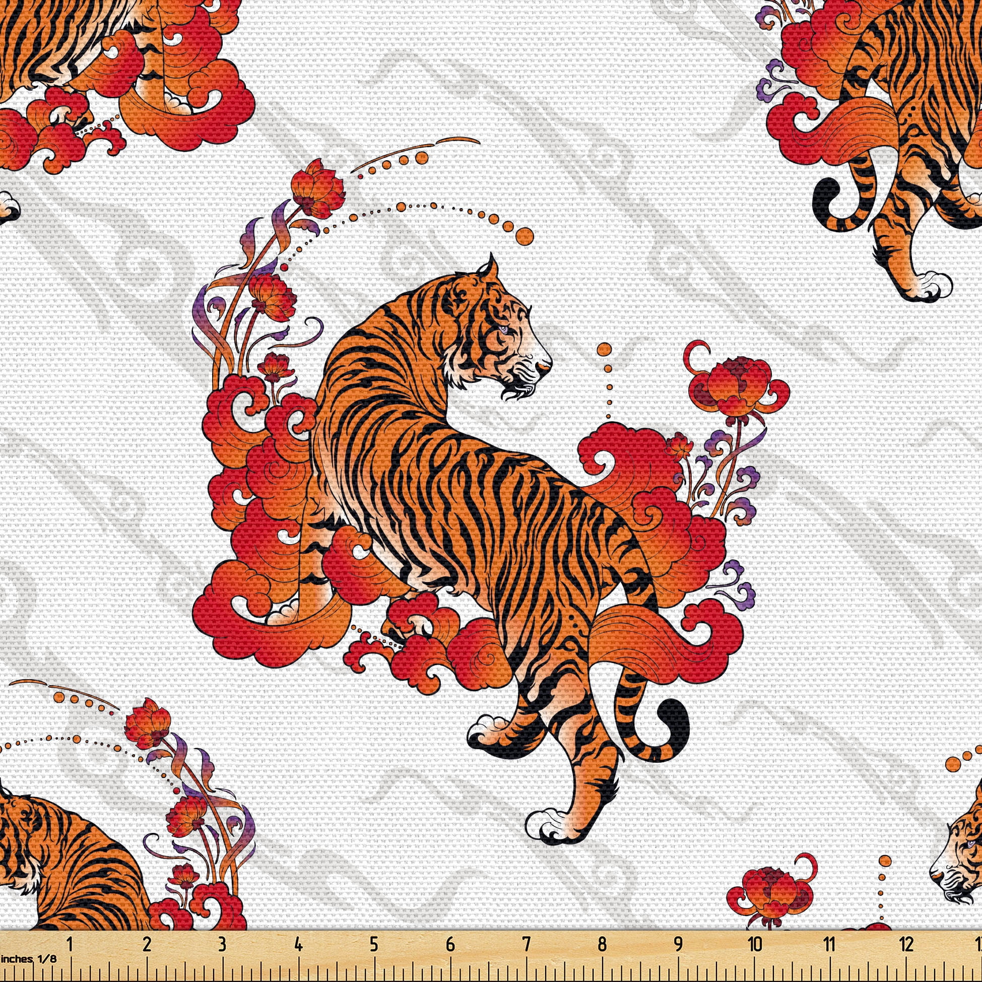 Ambesonne Tiger Fabric by the Yard Upholstery, Asian Animal Swirly ...