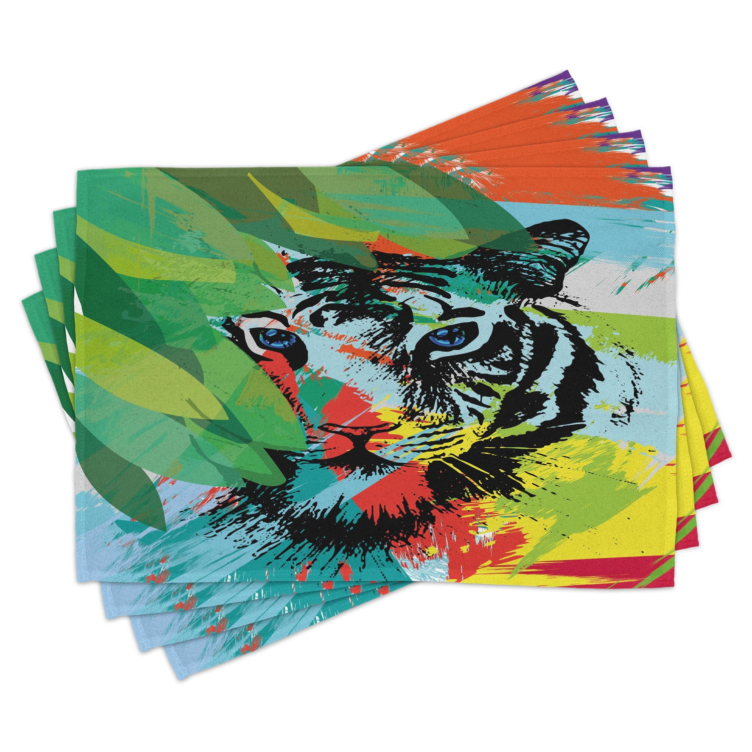 Ambesonne Tiger Place Mats Set of 4, Abstract Bengal Tiger, Standard ...