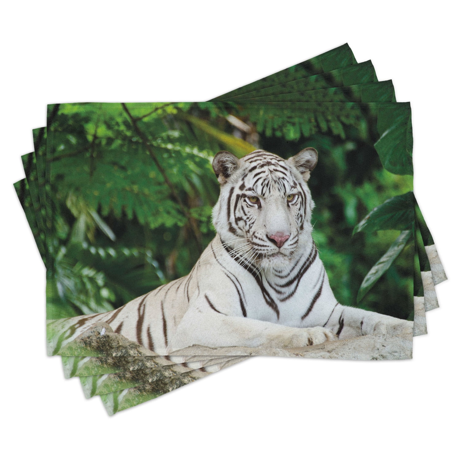 Ambesonne Tiger Place Mats Set of 4, Albino Bengal Cat on Rock ...