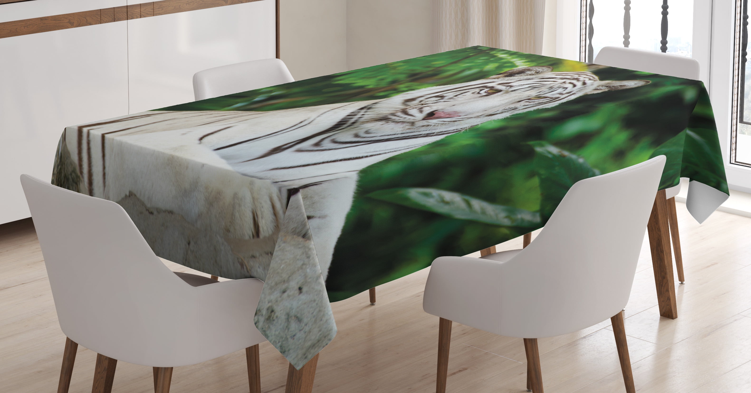 Ambesonne Tiger Tablecloth Rectangular Table Cover, Albino Bengal Cat ...