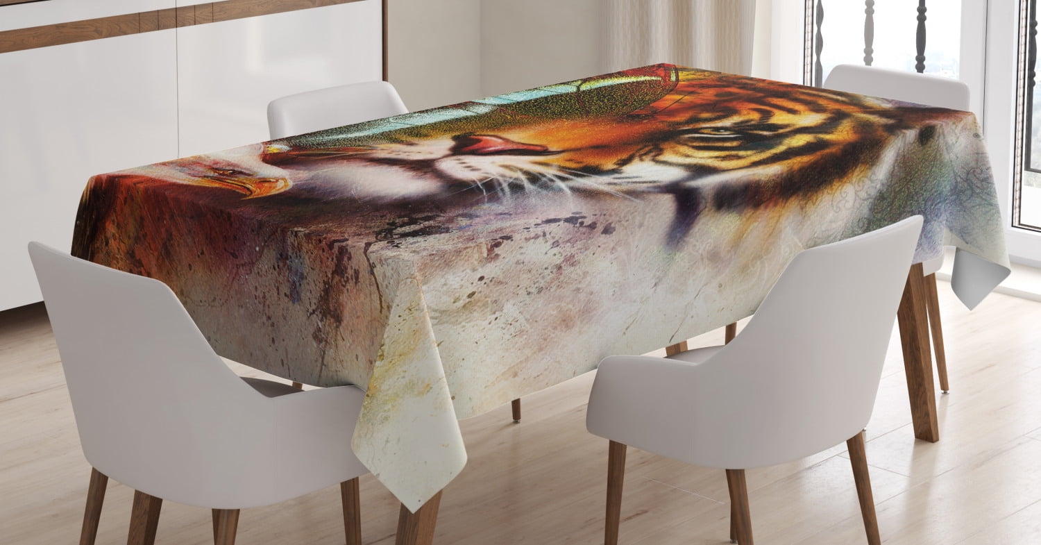Ambesonne Tiger Tablecloth Rectangular Table Cover, Nature Wildlife, 60 ...