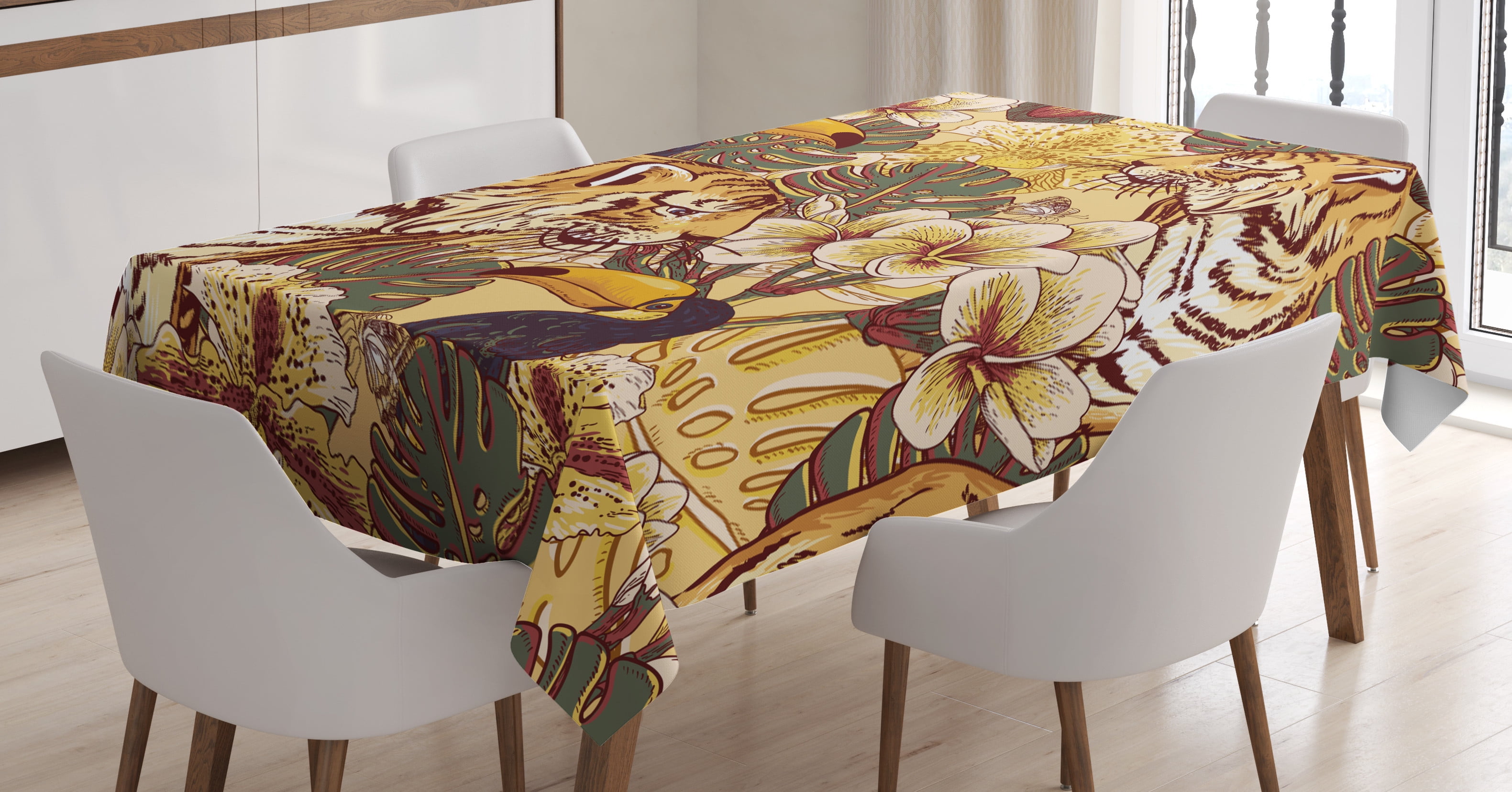 Ambesonne Tiger Tablecloth Rectangular Table Cover, Tropical Bengal ...