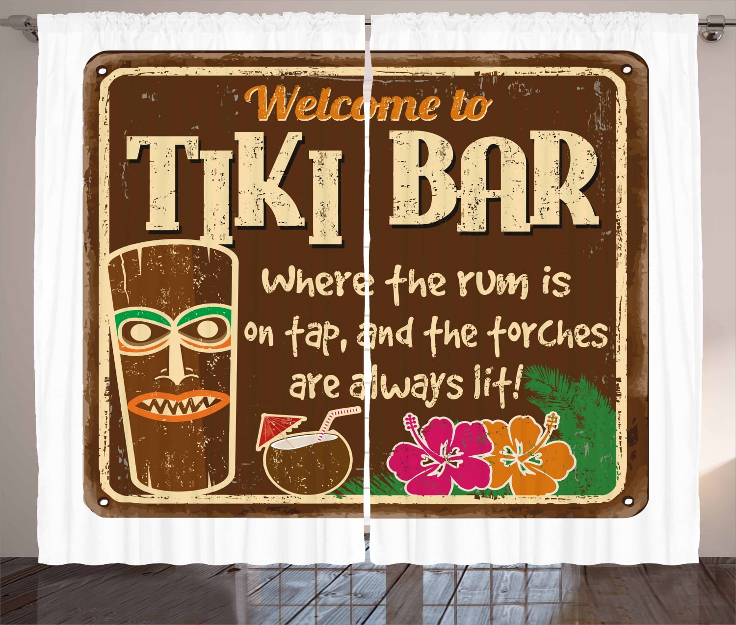Ambesonne Tiki Bar Curtains 2 Panel Set, Aged Old Frame, 108" x 84 ...