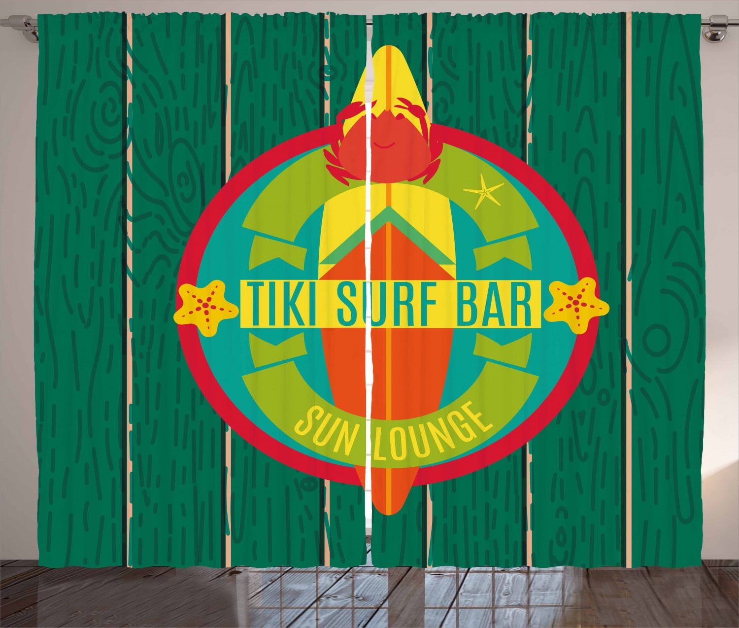 Ambesonne Tiki Bar Curtains 2 Panel Set, Surf Bar Holiday, 108" x 108 ...