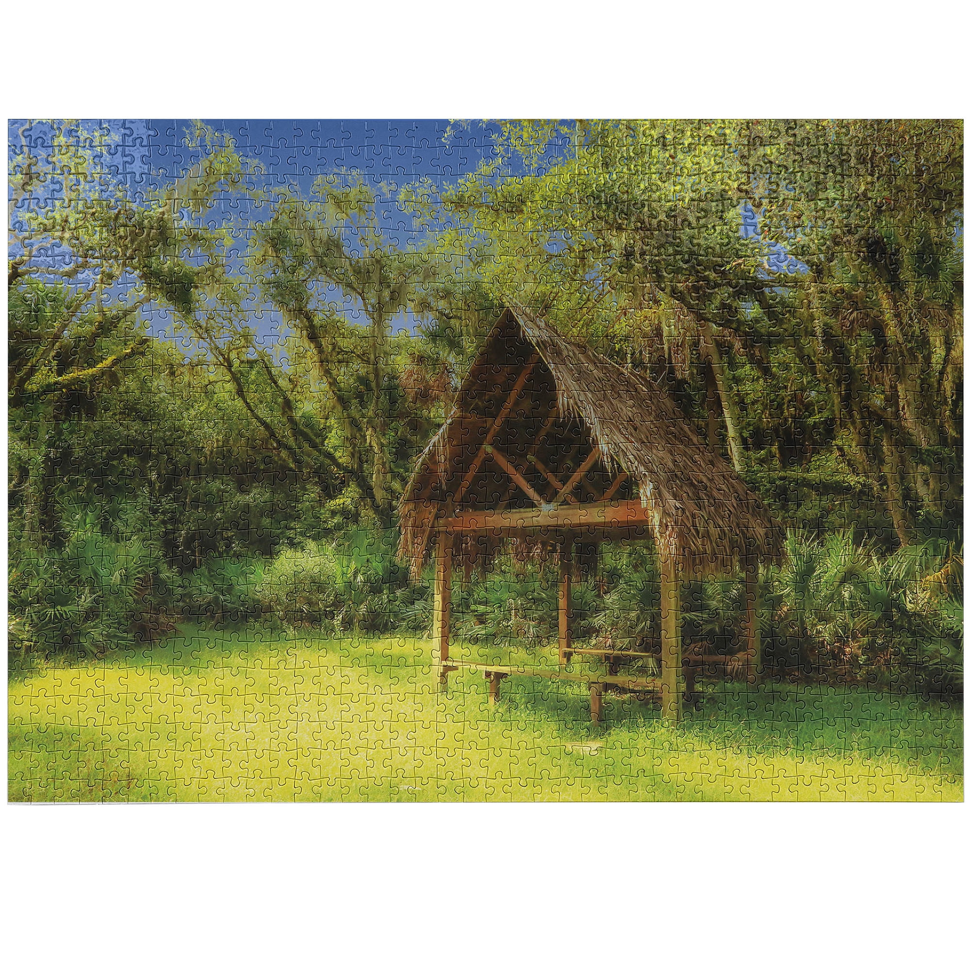 Ambesonne Tiki Bar Jigsaw Puzzle Durable Cardboard, Tropic Hut Woods ...