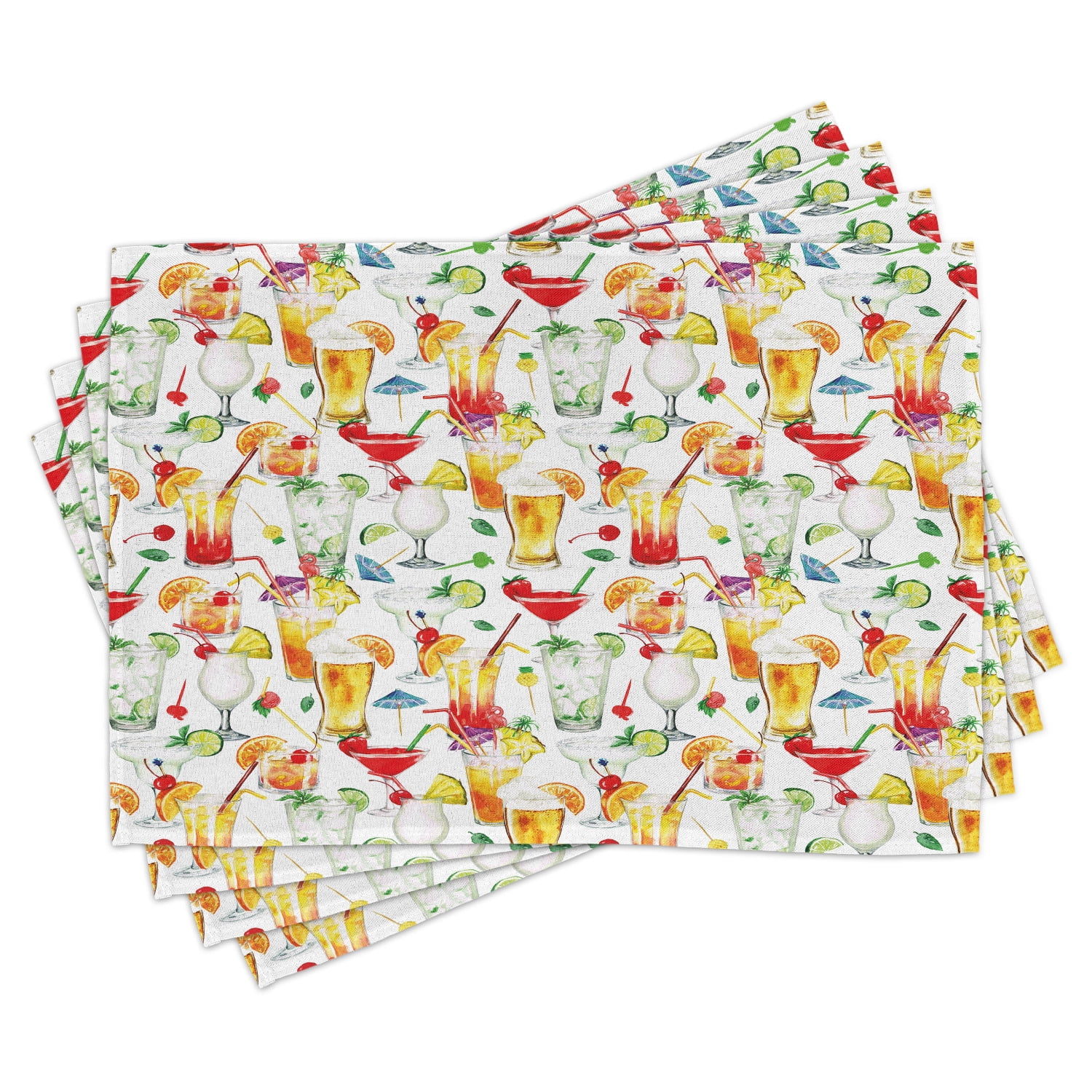 Ambesonne Tiki Bar Place Mats Set of 4, Tropic Cocktails, Standard Size ...