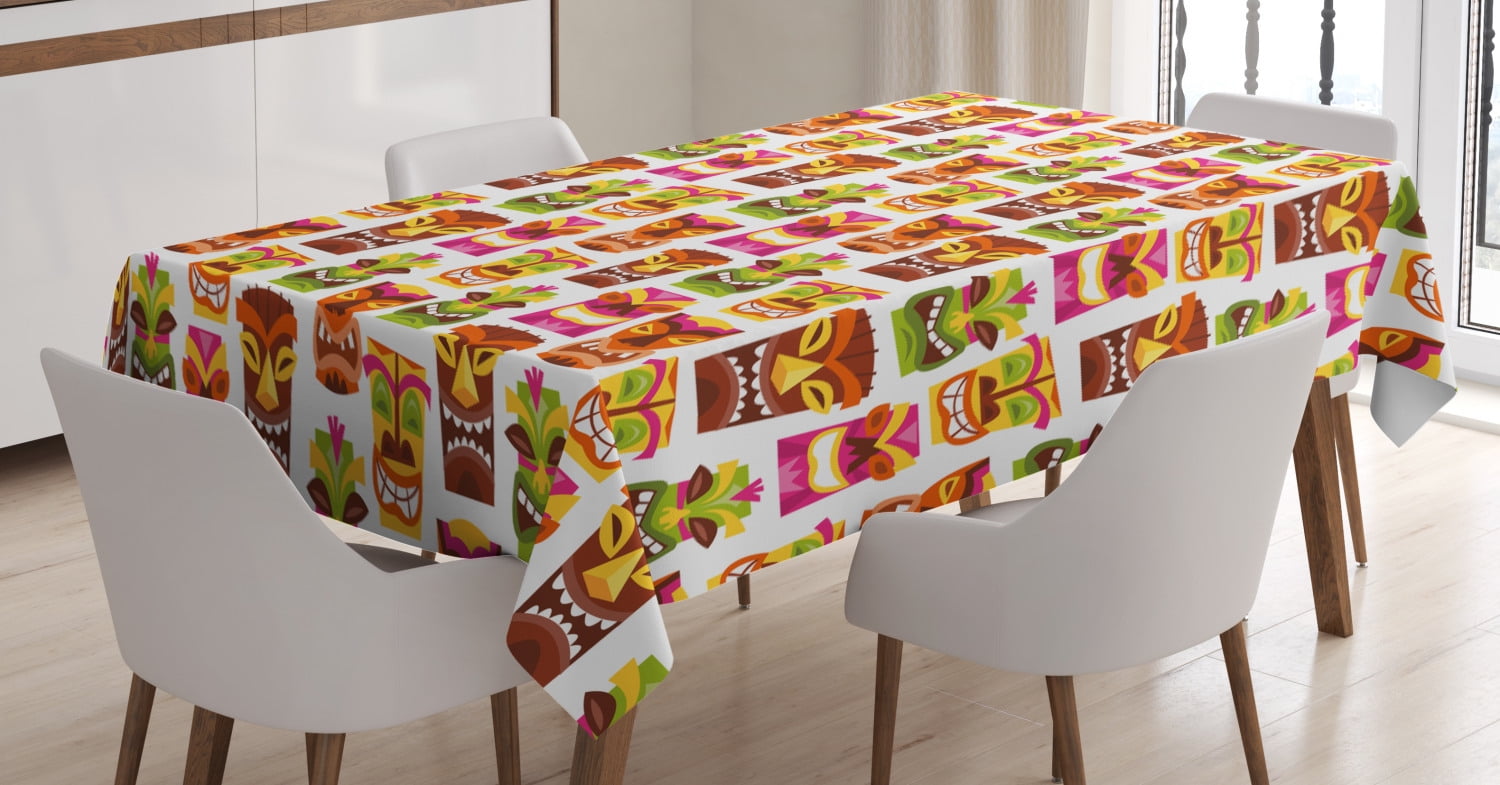Ambesonne Tiki Bar Tablecloth Rectangular Table Cover, Retro Hawaiian ...