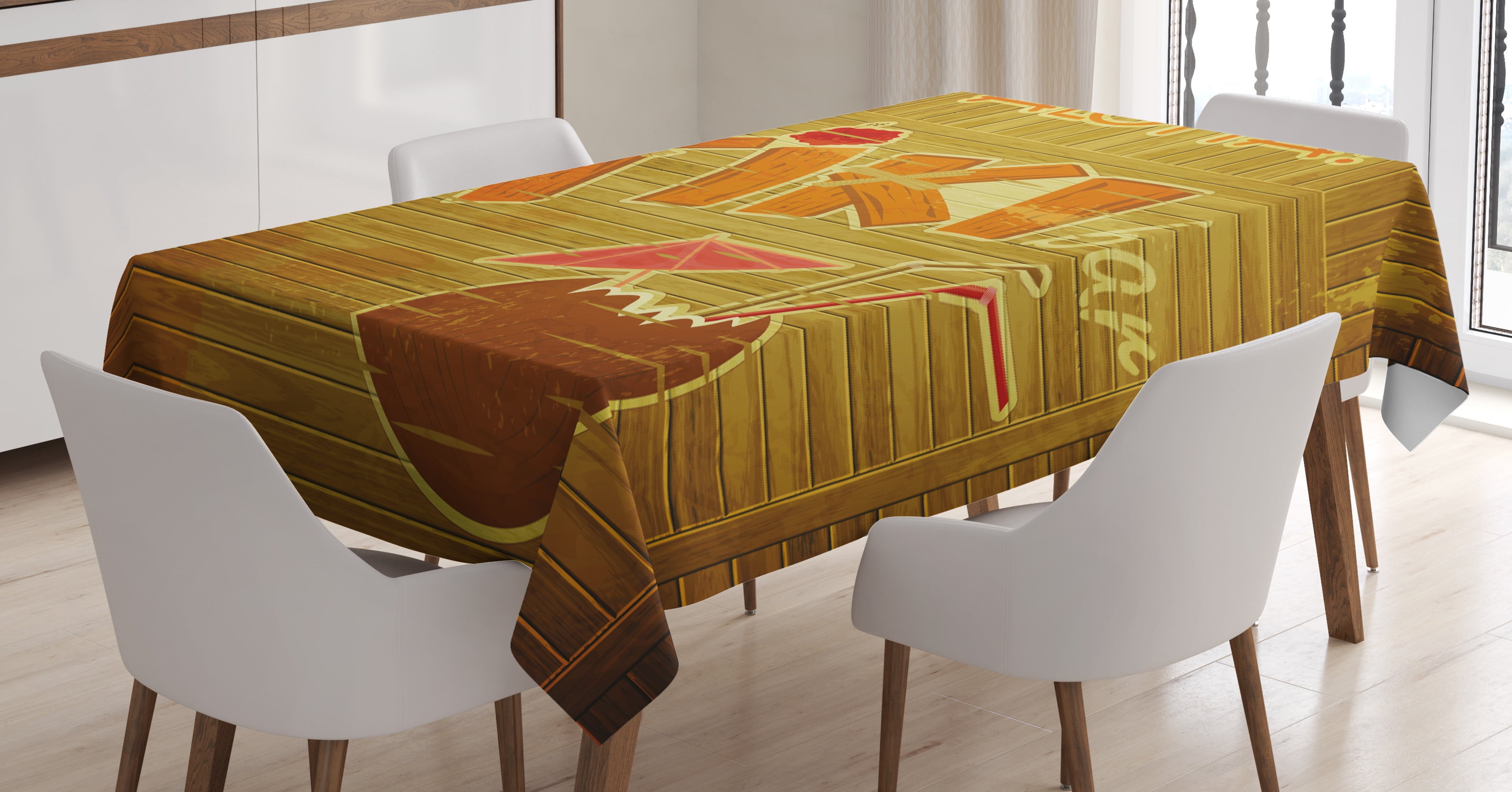 Ambesonne Tiki Bar Tablecloth Rectangular Table Cover, Wood Plank Aloha ...