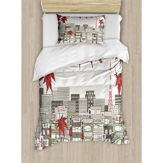 Ambesonne Tokyo Duvet Cover Sets, Japanese City Art Panorama, 2-Twin ...