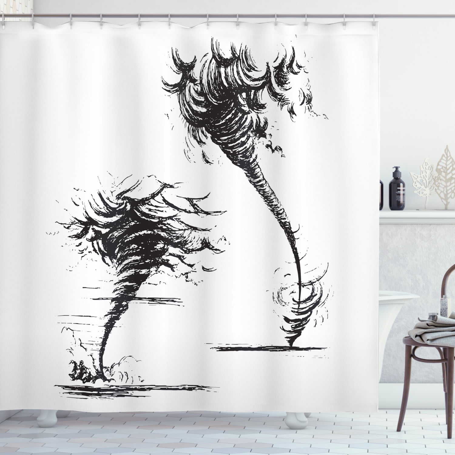 Ambesonne Tornado Shower Curtain, Hurricane in Sketch Style, 69"Wx75"L ...
