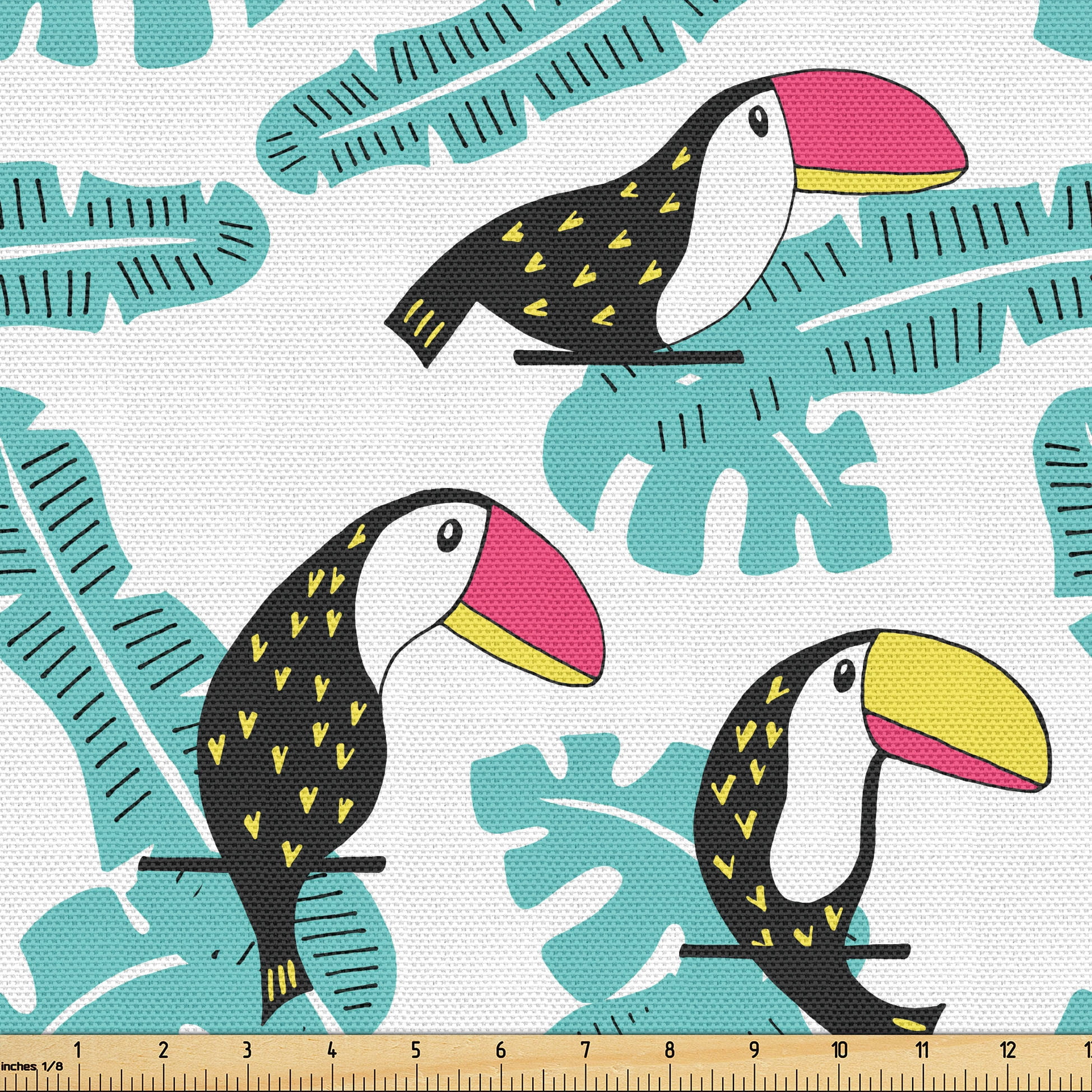 Ambesonne Toucan Fabric by the Yard Upholstery, Tropical Bird on Leaves ...