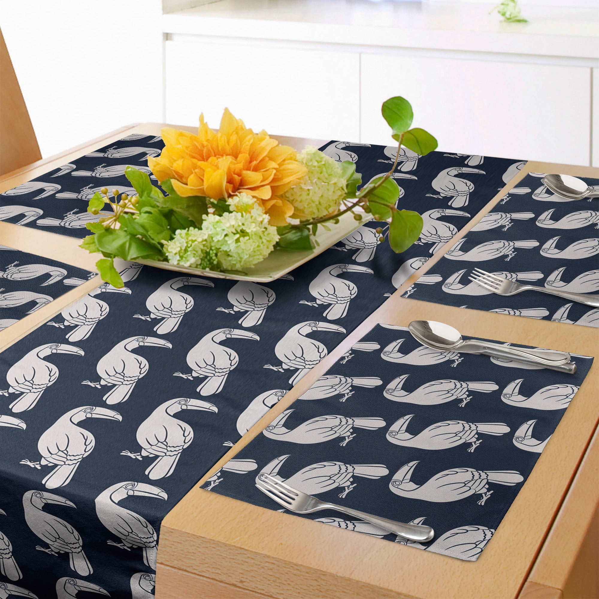 Ambesonne Toucan Table Runner & Placemats, Exotic Birds Tropical Safari ...