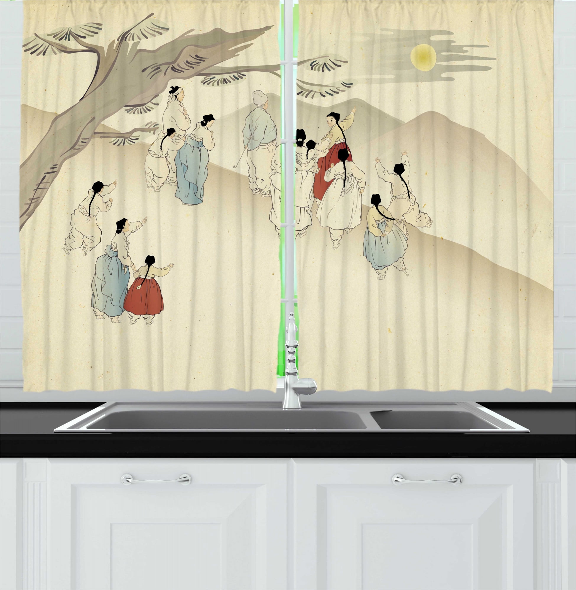 Ambesonne Traditional Kitchen Curtains, Ethnic Korean Society, 55"x45 ...