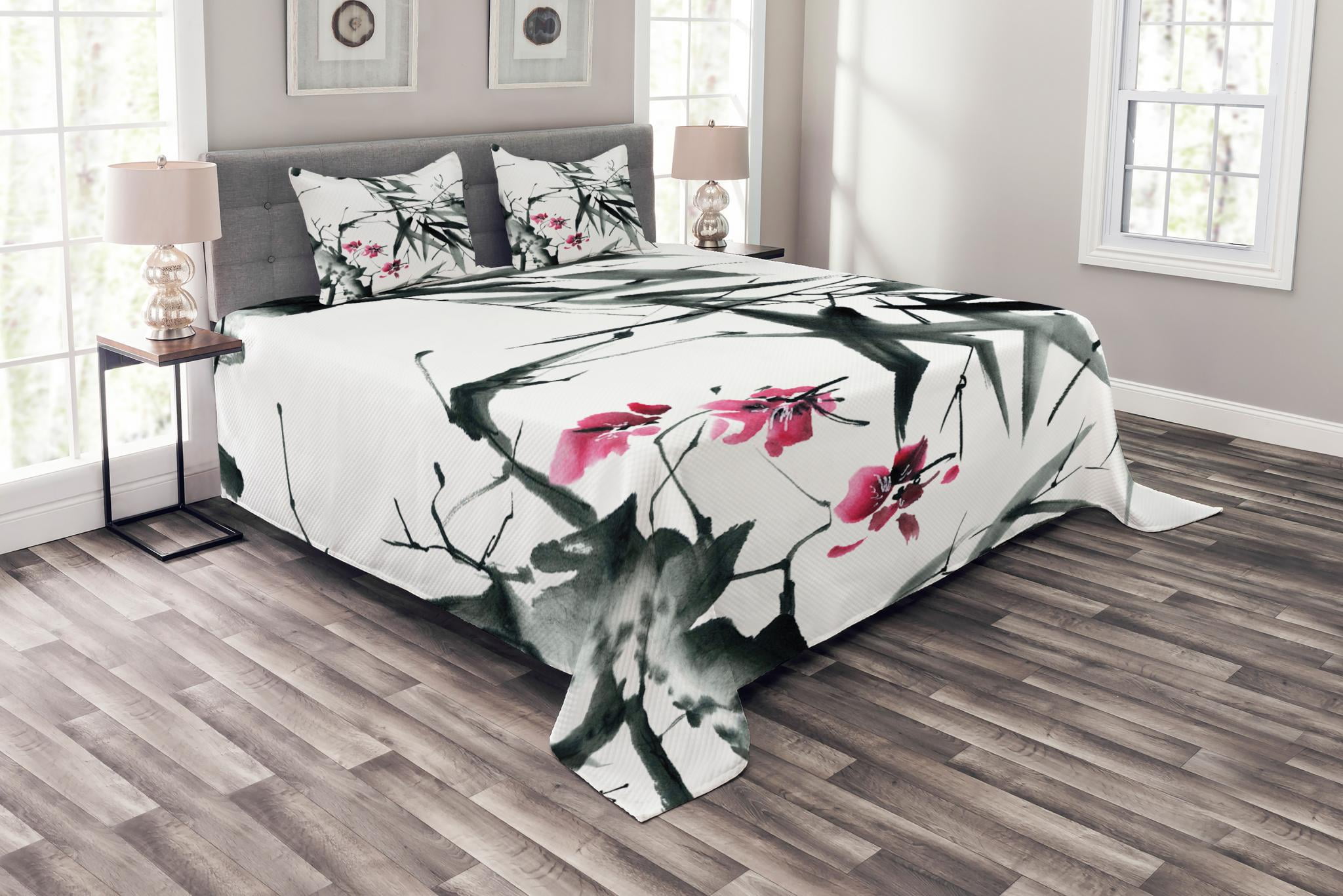 Ambesonne Traditional Quilted Bedspread Set 3 Pcs, Natural Spring Buds ...