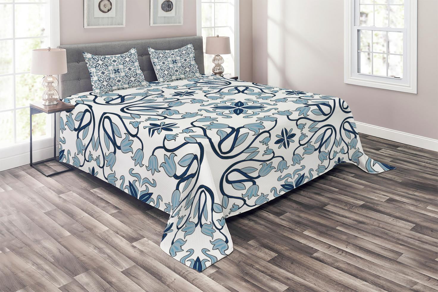 Ambesonne Traditional Quilted Coverlet 3 Pcs, Persian Palace Buds, King ...