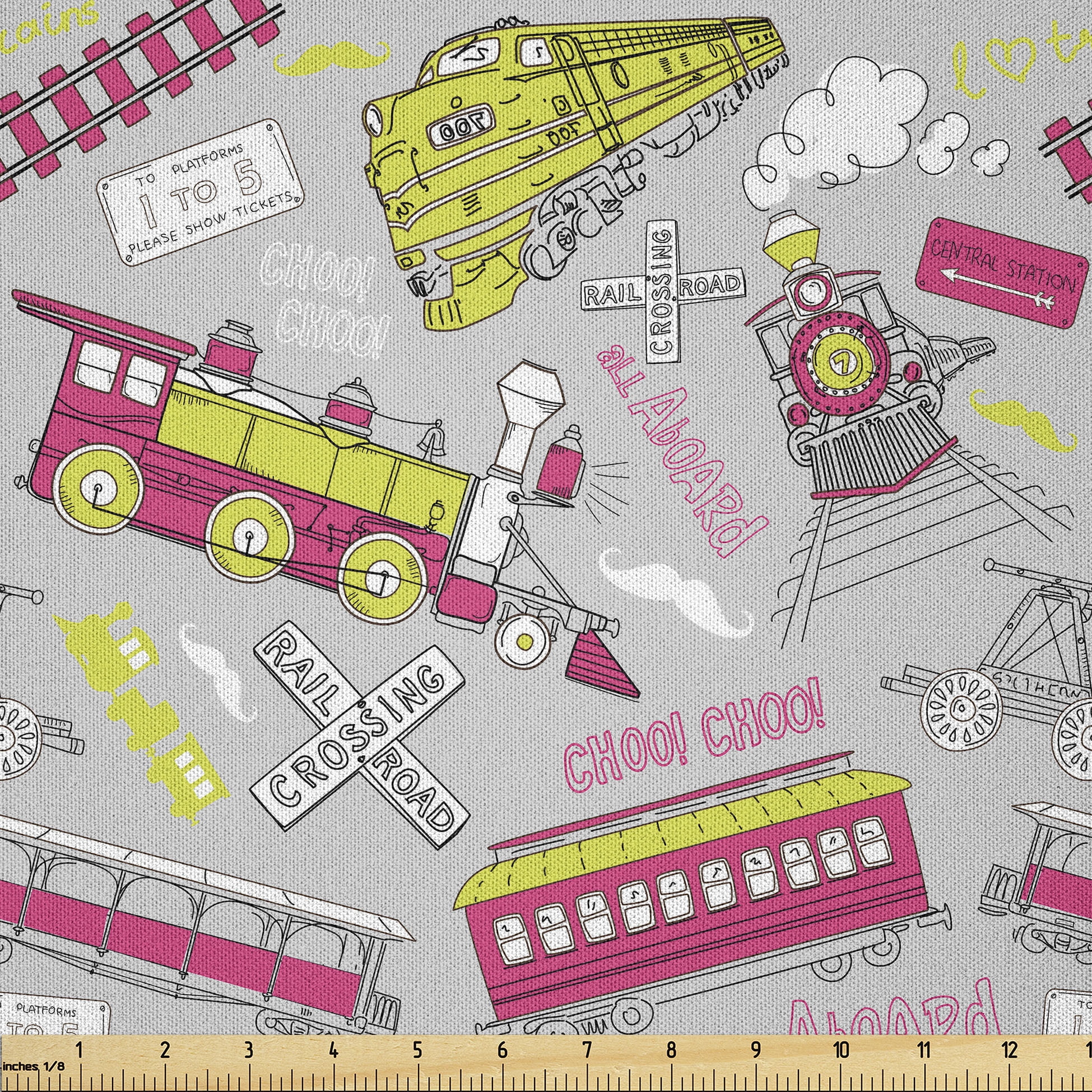 Ambesonne Train Fabric by the Yard Microfiber, Railway Station Vivid ...