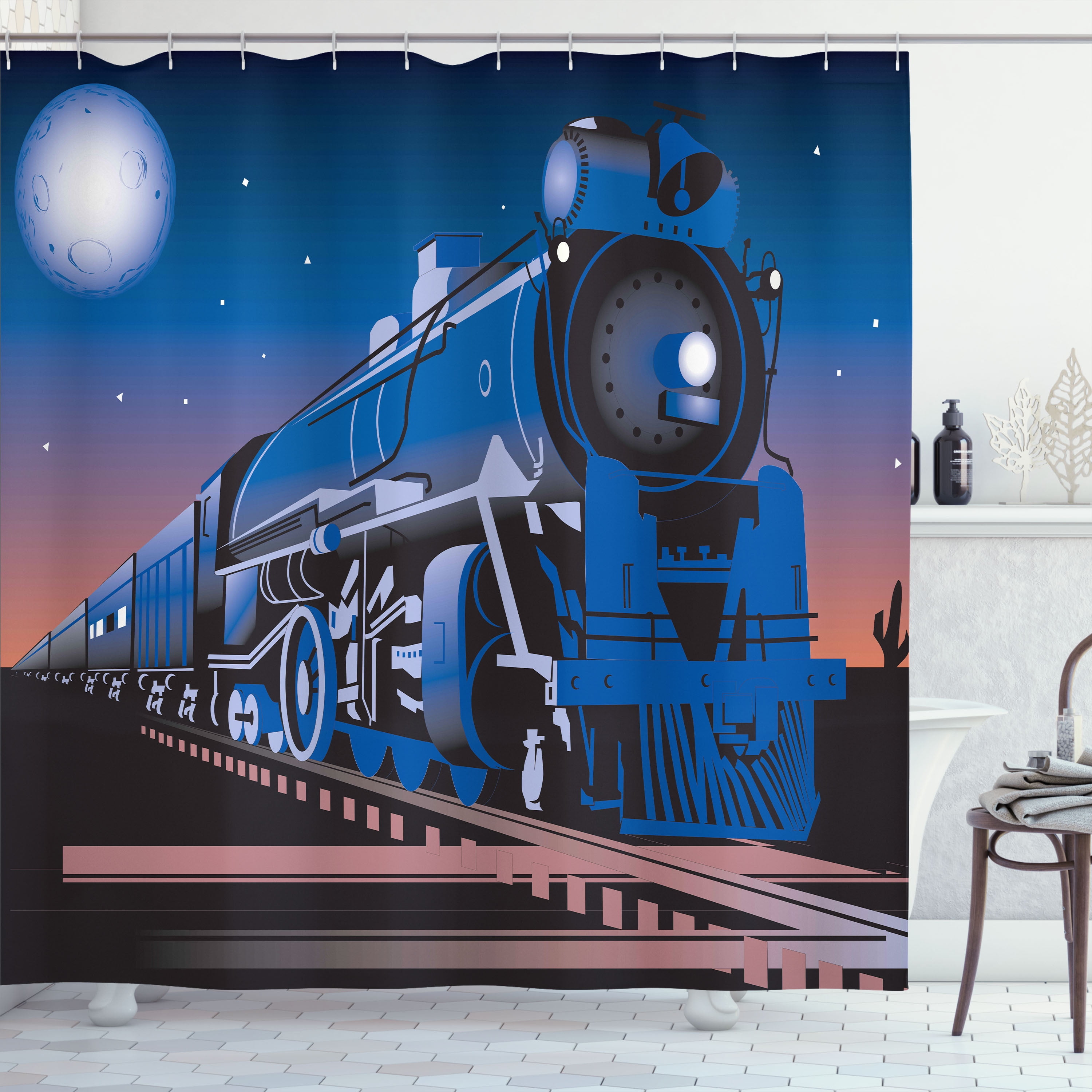 Ambesonne Train Shower Curtain, Coming from Horizon Twilight, 69"Wx70"L ...