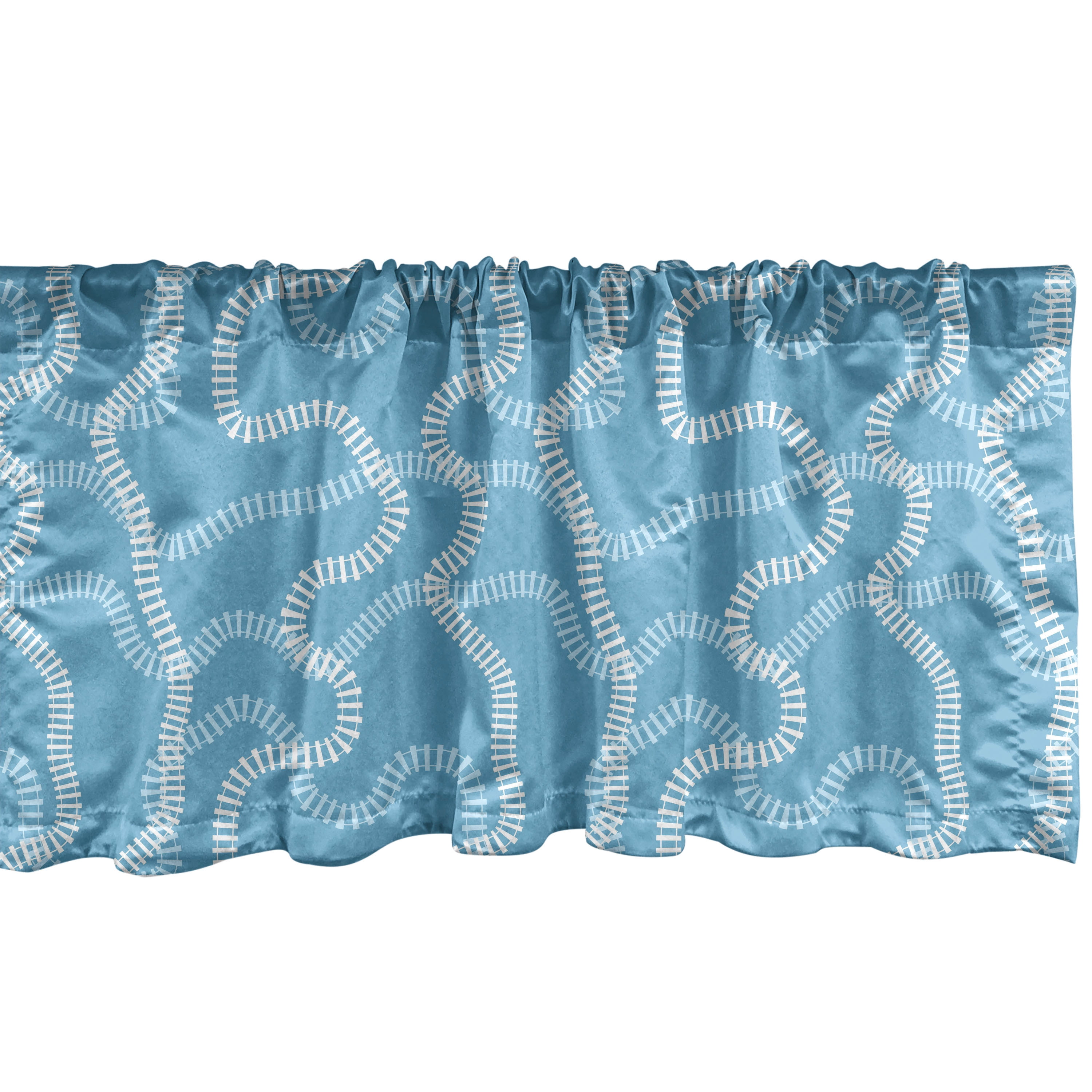 Ambesonne Train Track Valance Pack of 2, Swirl Railroads, 54"X12", Blue ...