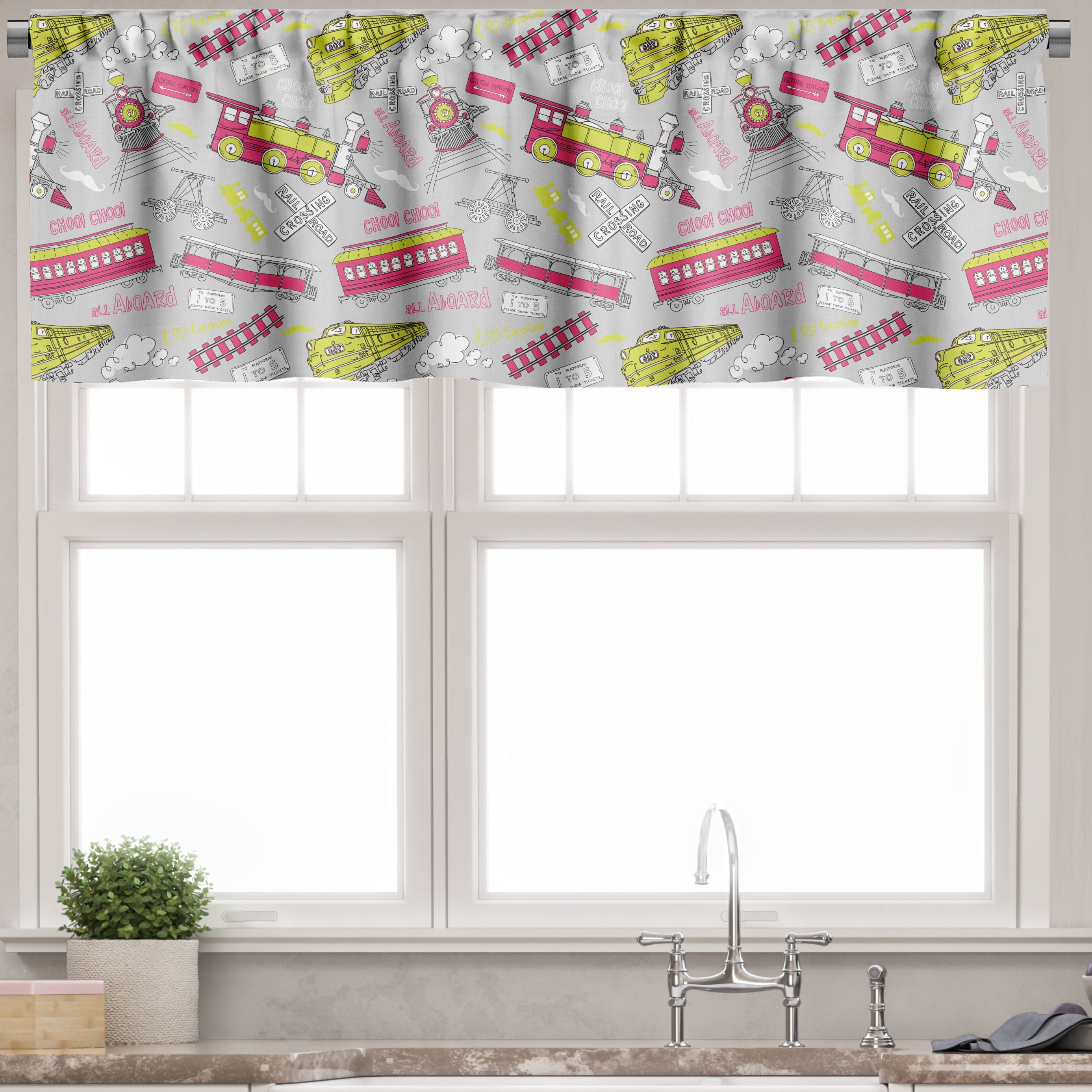 Ambesonne Train Valance Pack of 2, Railway Station Vivid Art, 54"X12 ...