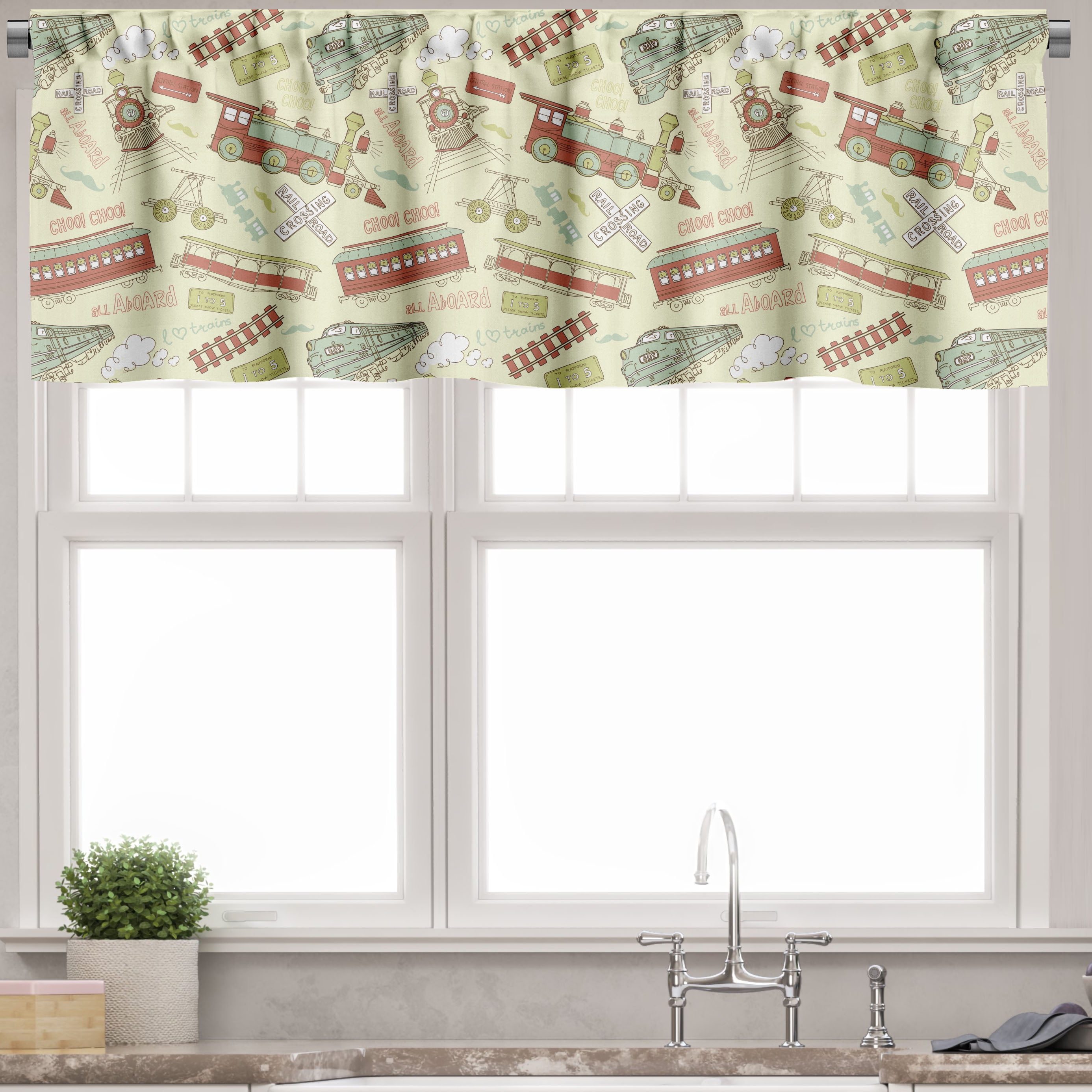 Ambesonne Train Valance Pack of 2, Vintage Doodle Composition, 54"X18 ...