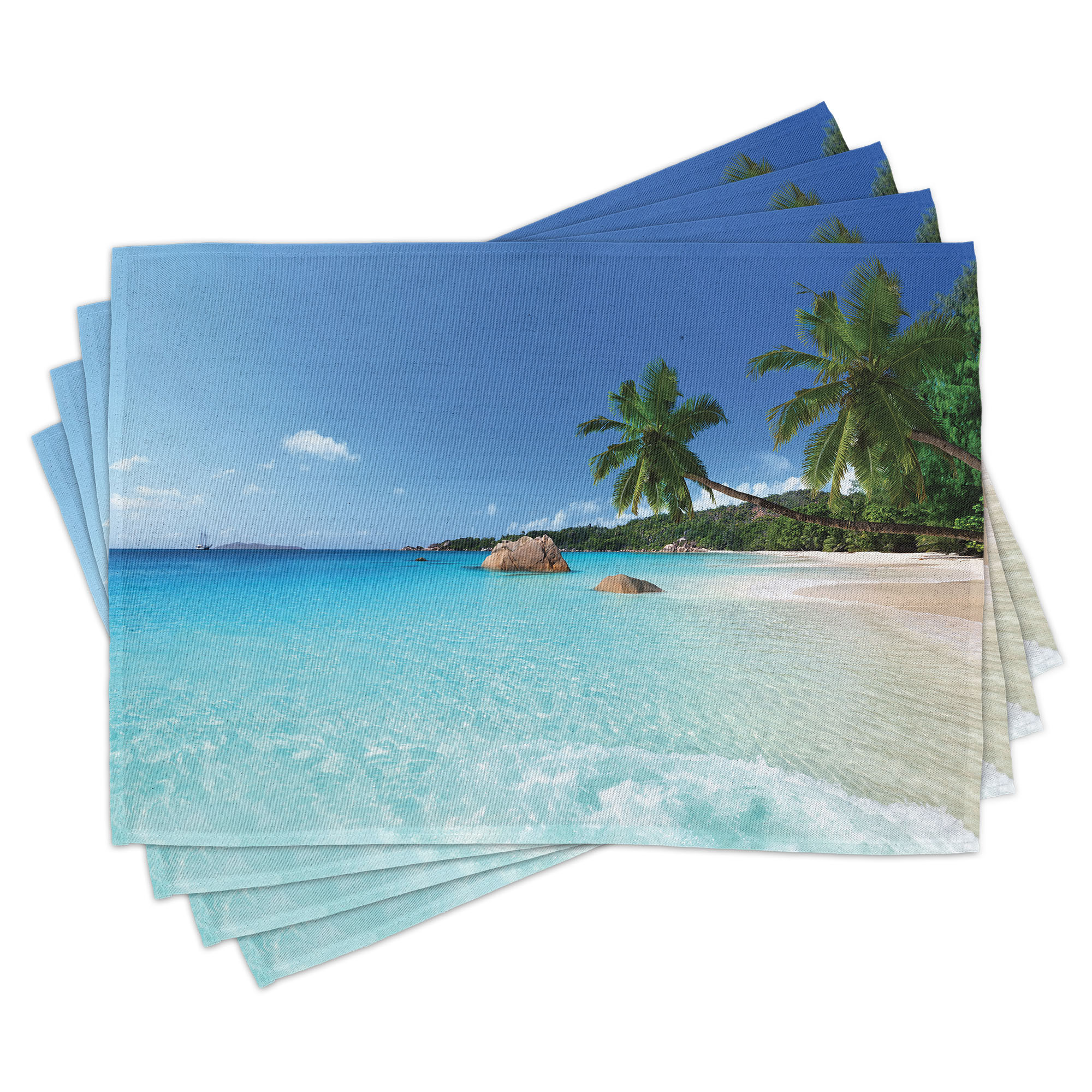 Ambesonne Travel Place Mats Set of 4, Anse Lazio Beach Surf, Standard ...
