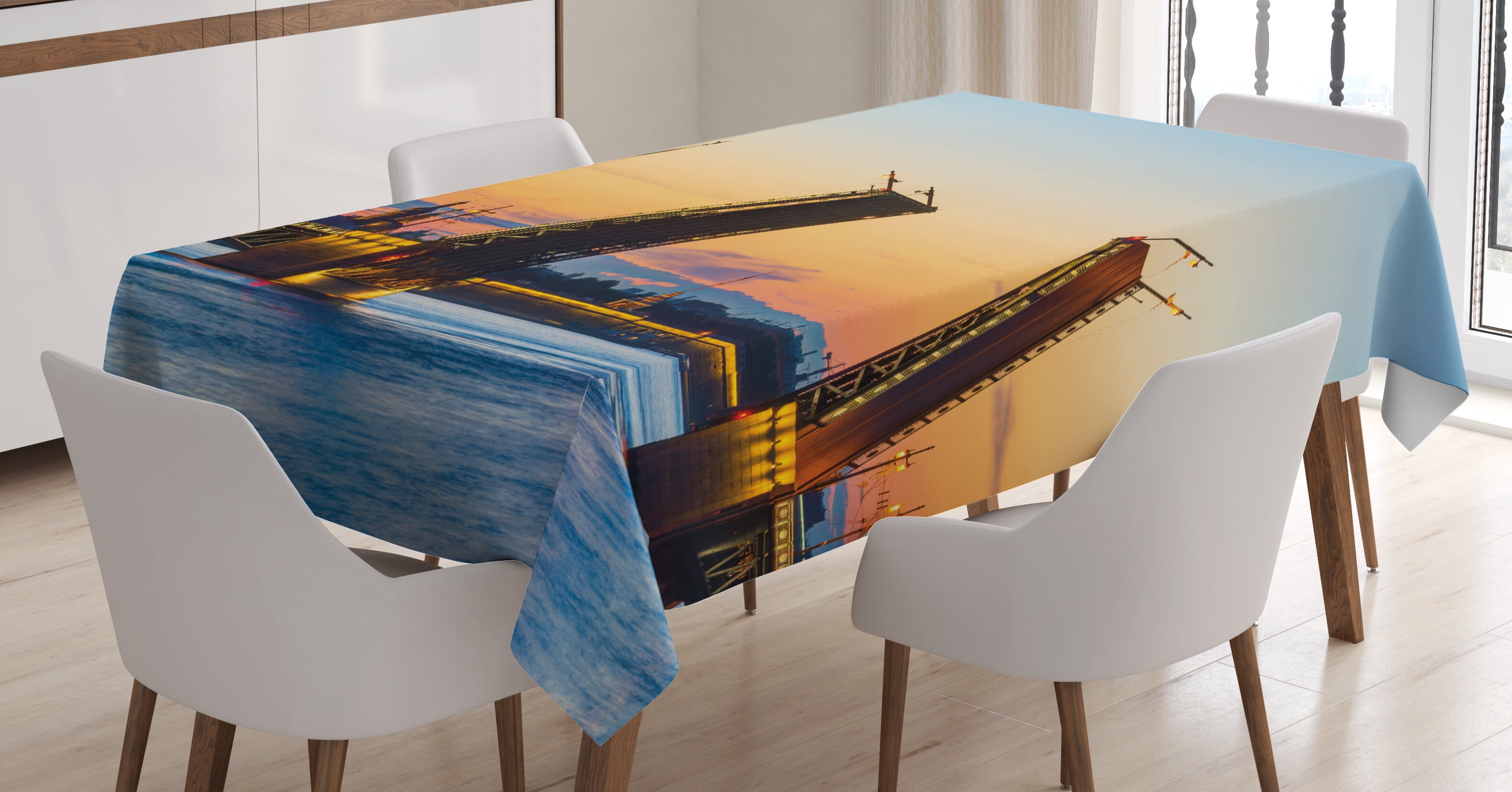 Ambesonne Travel Tablecloth Rectangular Table Cover, Bridge Seascape ...
