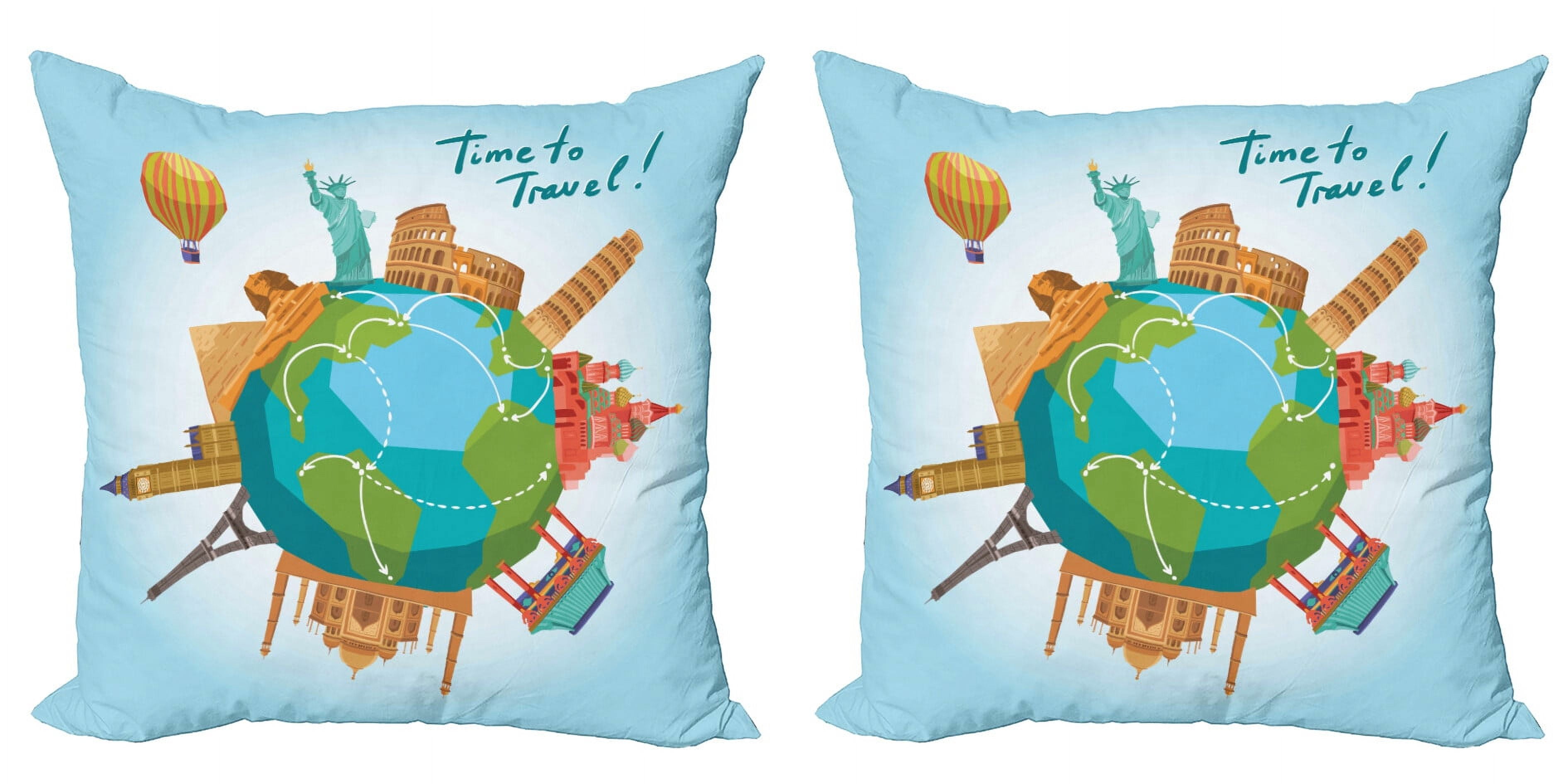 Ambesonne Travel Throw Pillow Cover 2 Pack, World Landmarks Around ...