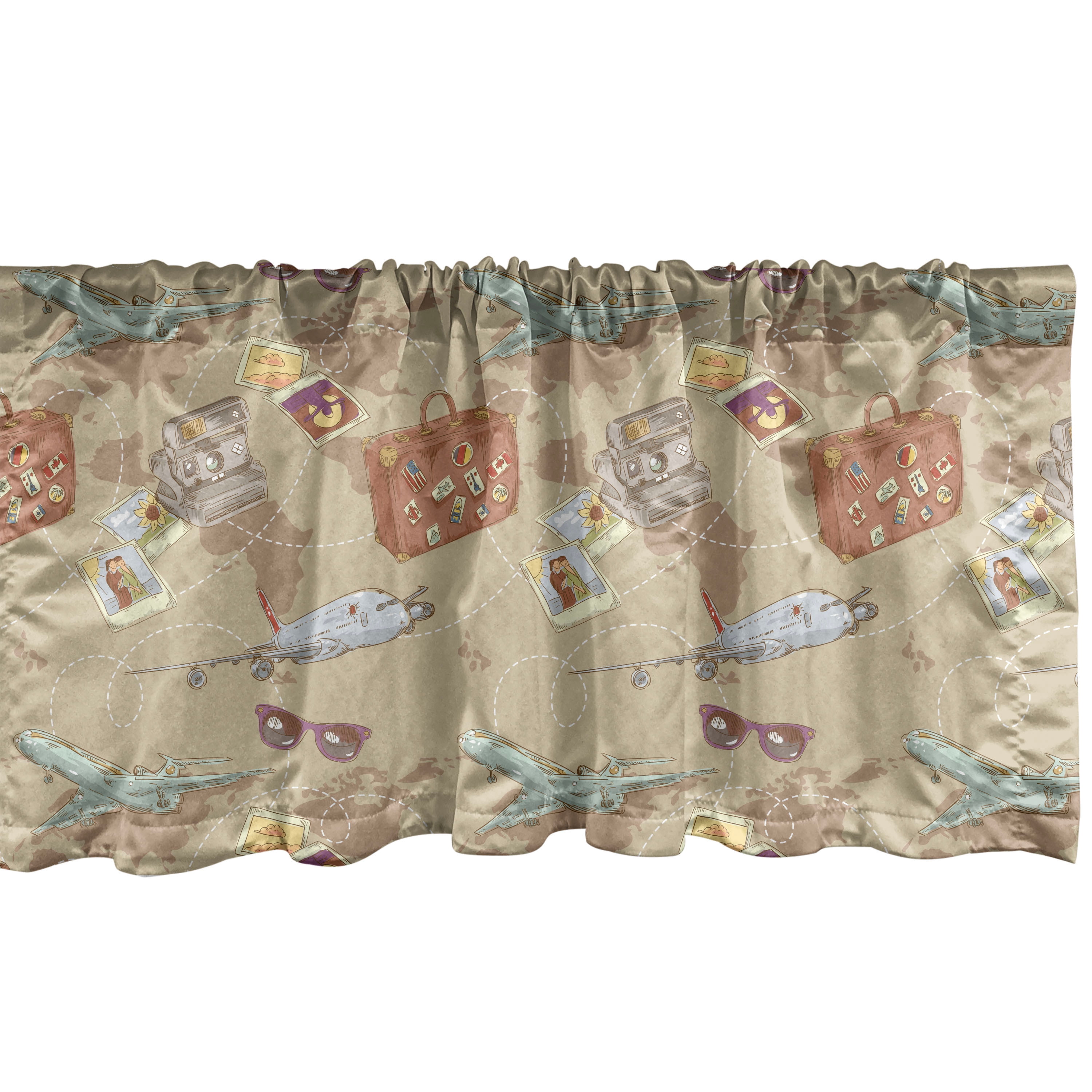 Ambesonne Travel Valance Pack of 2, Plane Bag Camera World Map, 54"X18 ...