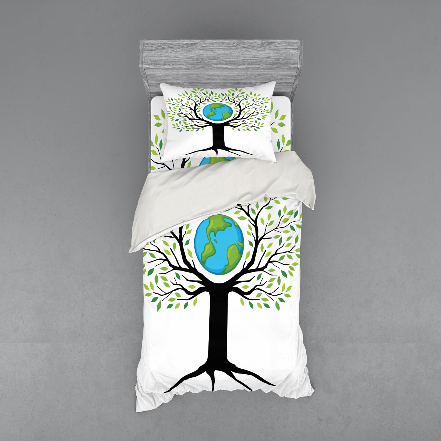 Ambesonne Tree Bedding Set 3 Pcs, Green Friendly Earth, Twin, Green ...