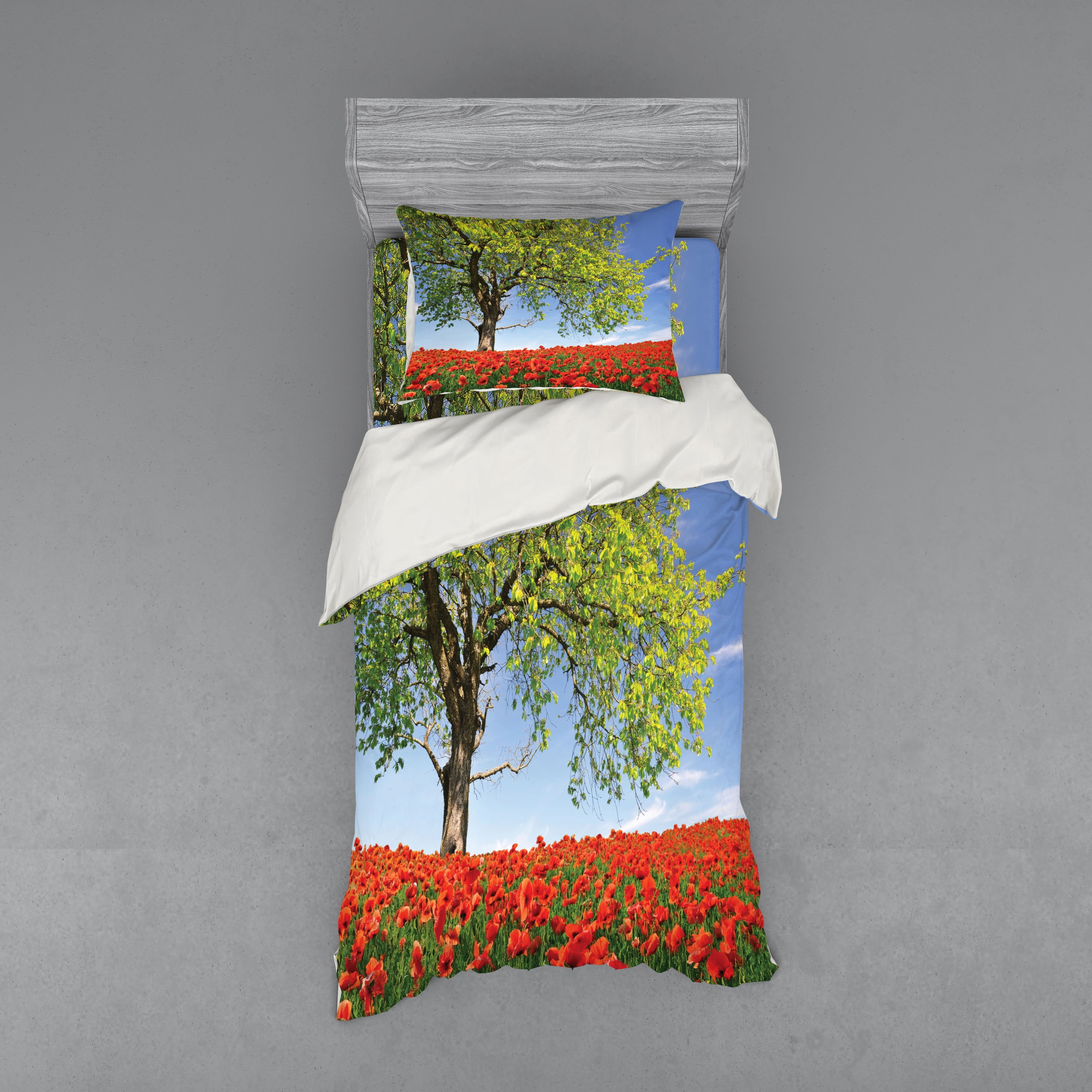 Ambesonne Tree Bedding Set 3 Pcs, Spring Scenery Flowers, Twin, Green ...