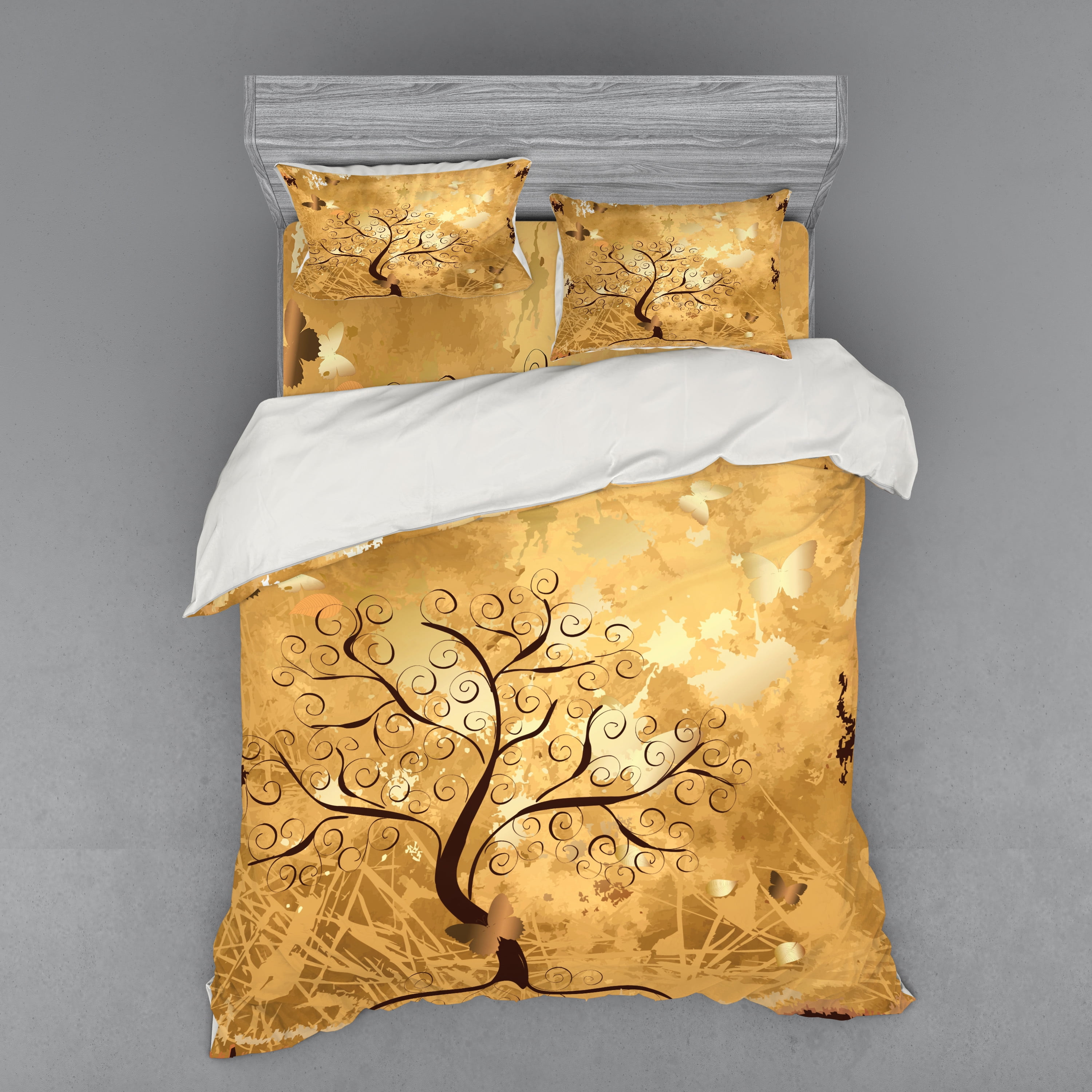 Ambesonne Tree Bedding Set 4 Pcs, Branches and Butterfly, Queen, Yellow ...