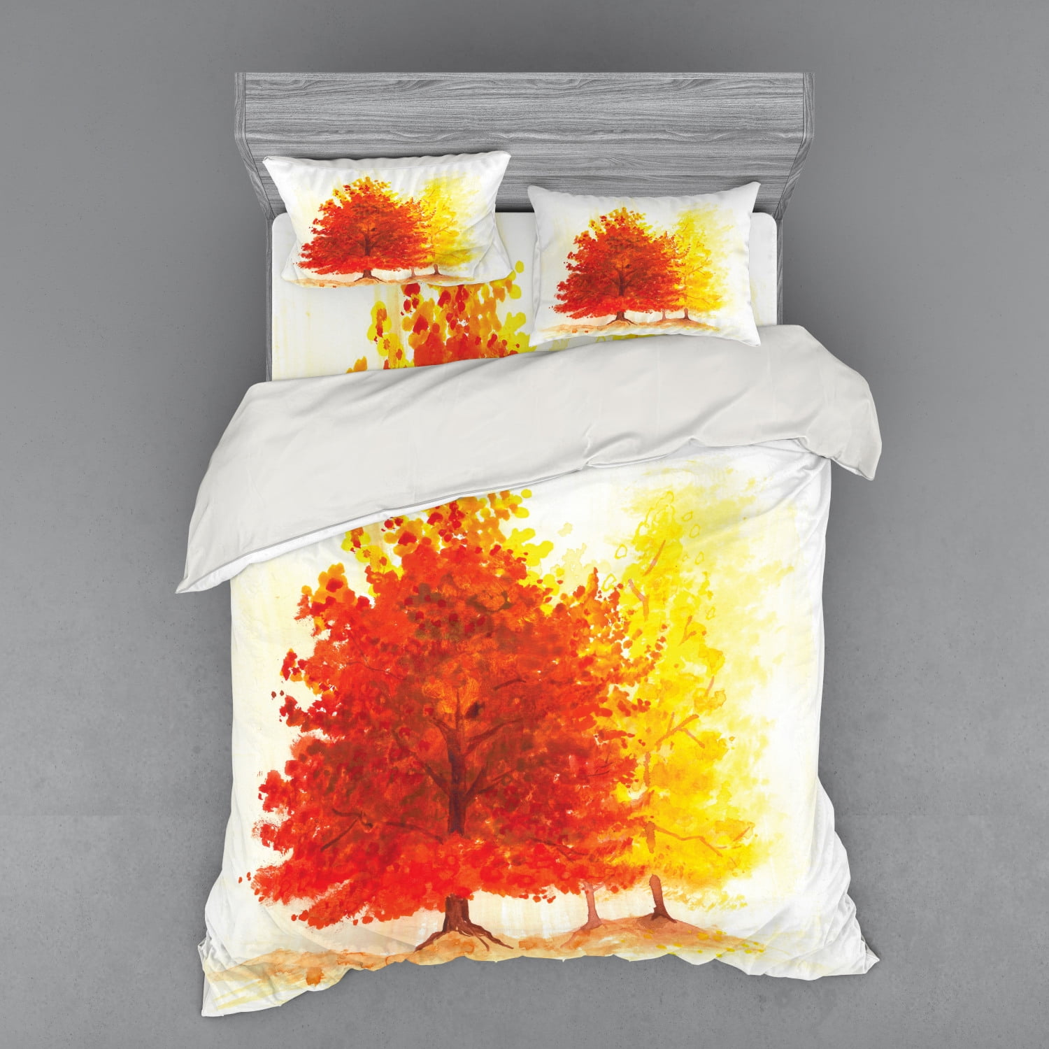 Ambesonne Tree Bedding Set 4 Pcs, Fall Snowy Winter Pine, Queen, Yellow ...