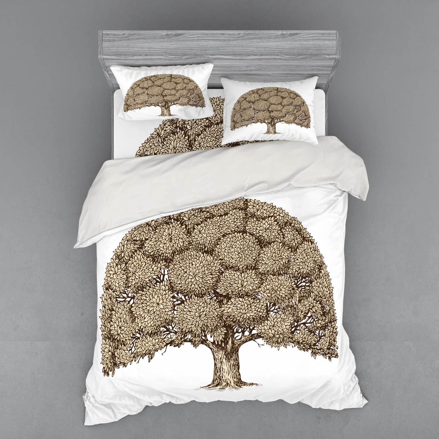 Ambesonne Tree Bedding Set 4 Pcs, Old Oak Foliage Leaves, Queen, Brown ...