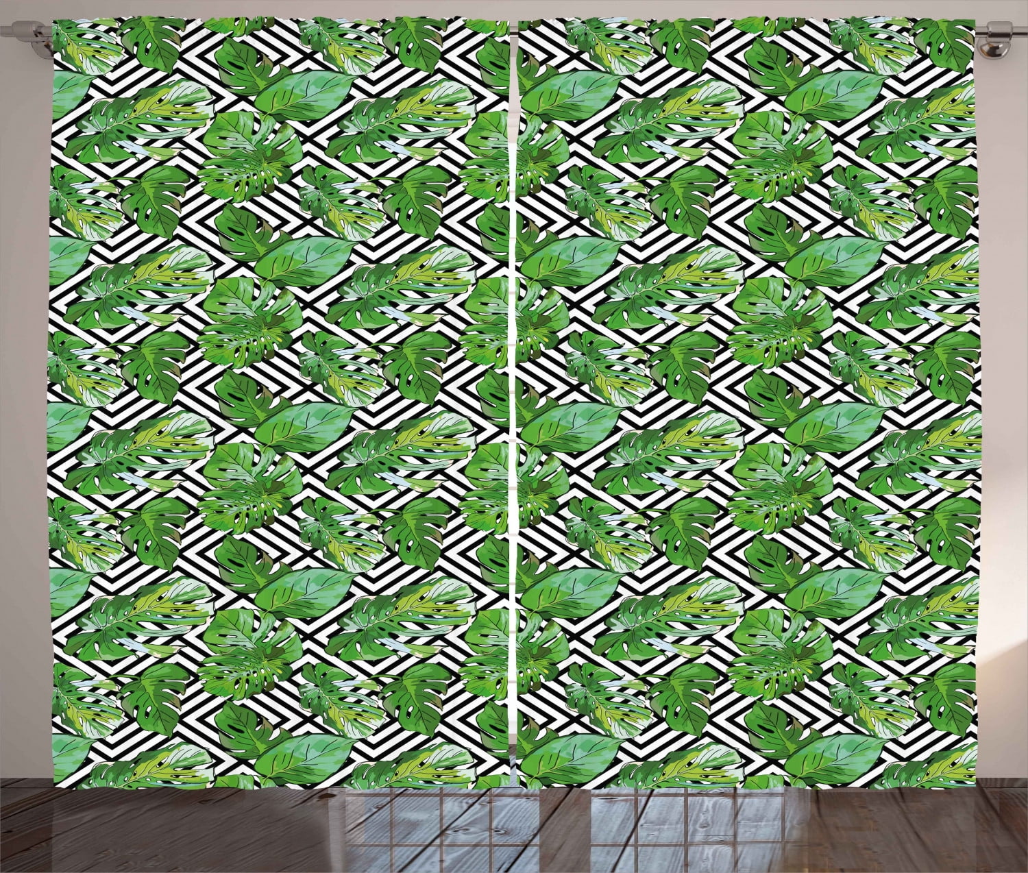 Ambesonne Tree Curtains 2 Panel Set, Macro Palm Tree Leaves, 108" x 90 ...