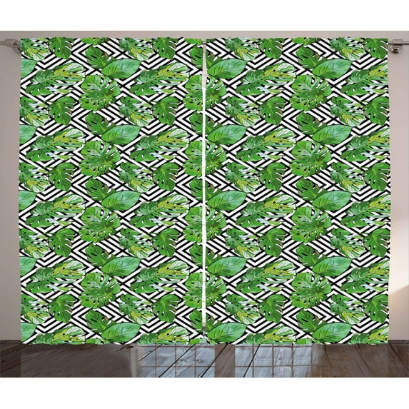 Ambesonne Tree Curtains 2 Panel Set, Macro Palm Tree Leaves, 108" x 90 ...