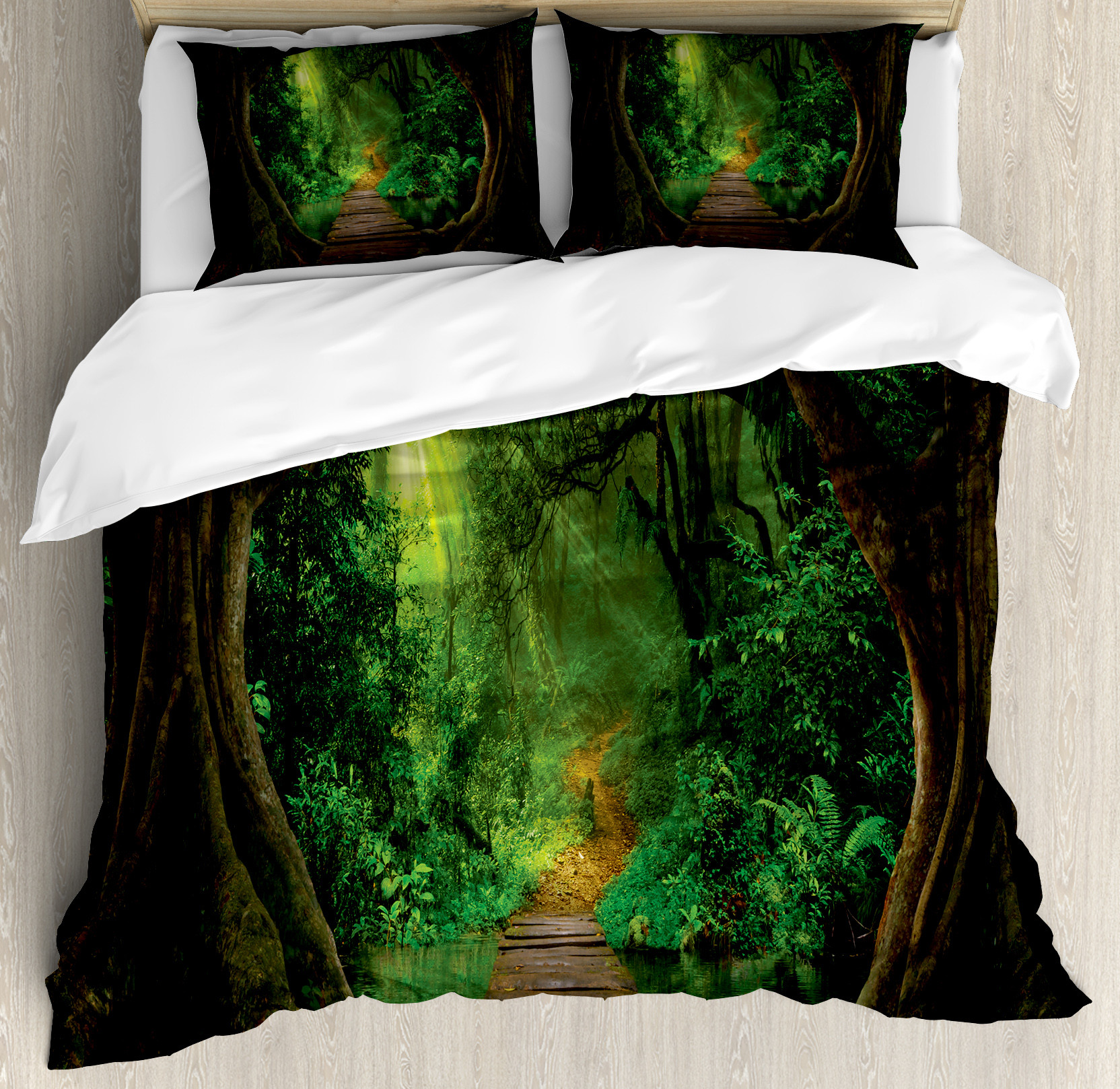 Ambesonne Tree Duvet Cover Set, Pathway into Mystic Rainforest, 2 ...