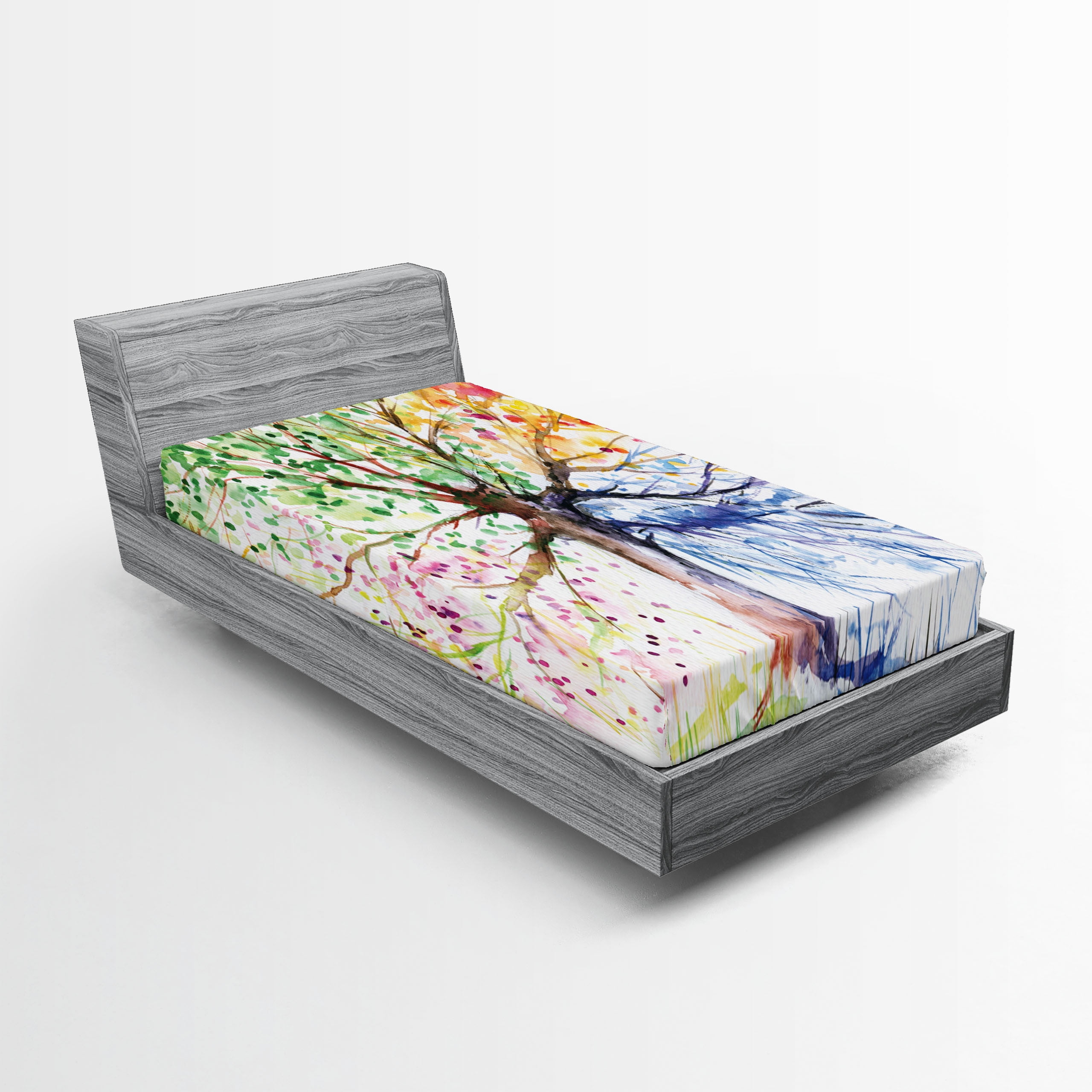 Ambesonne Tree Fitted Sheet, 4 Seasons Colorful, Twin Size, Multicolor ...