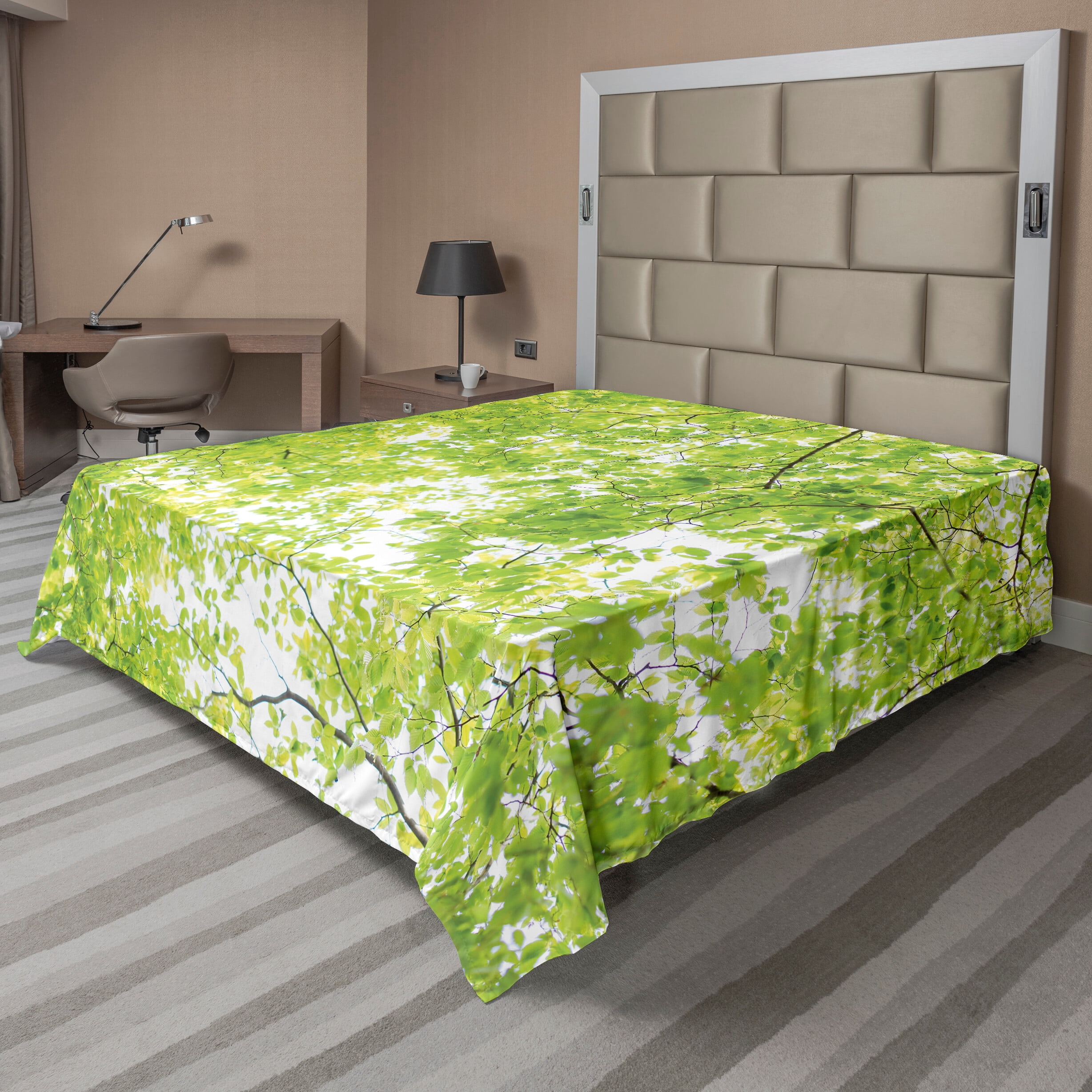 Ambesonne Tree Flat Sheet, Nature Summertime Green, Queen Size, Green ...