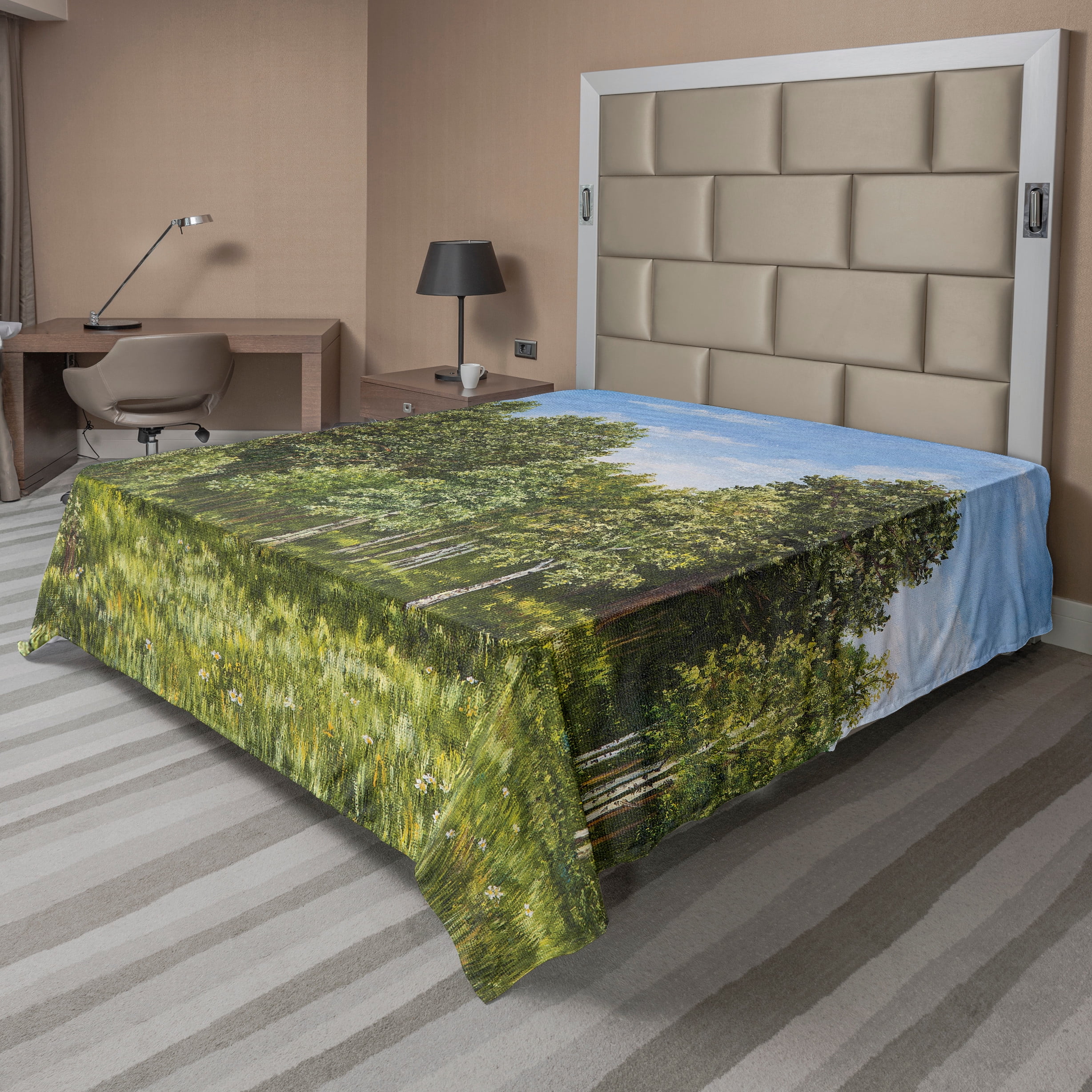 Ambesonne Tree Flat Sheet, Rural Landscape Summer Time, Queen Size ...
