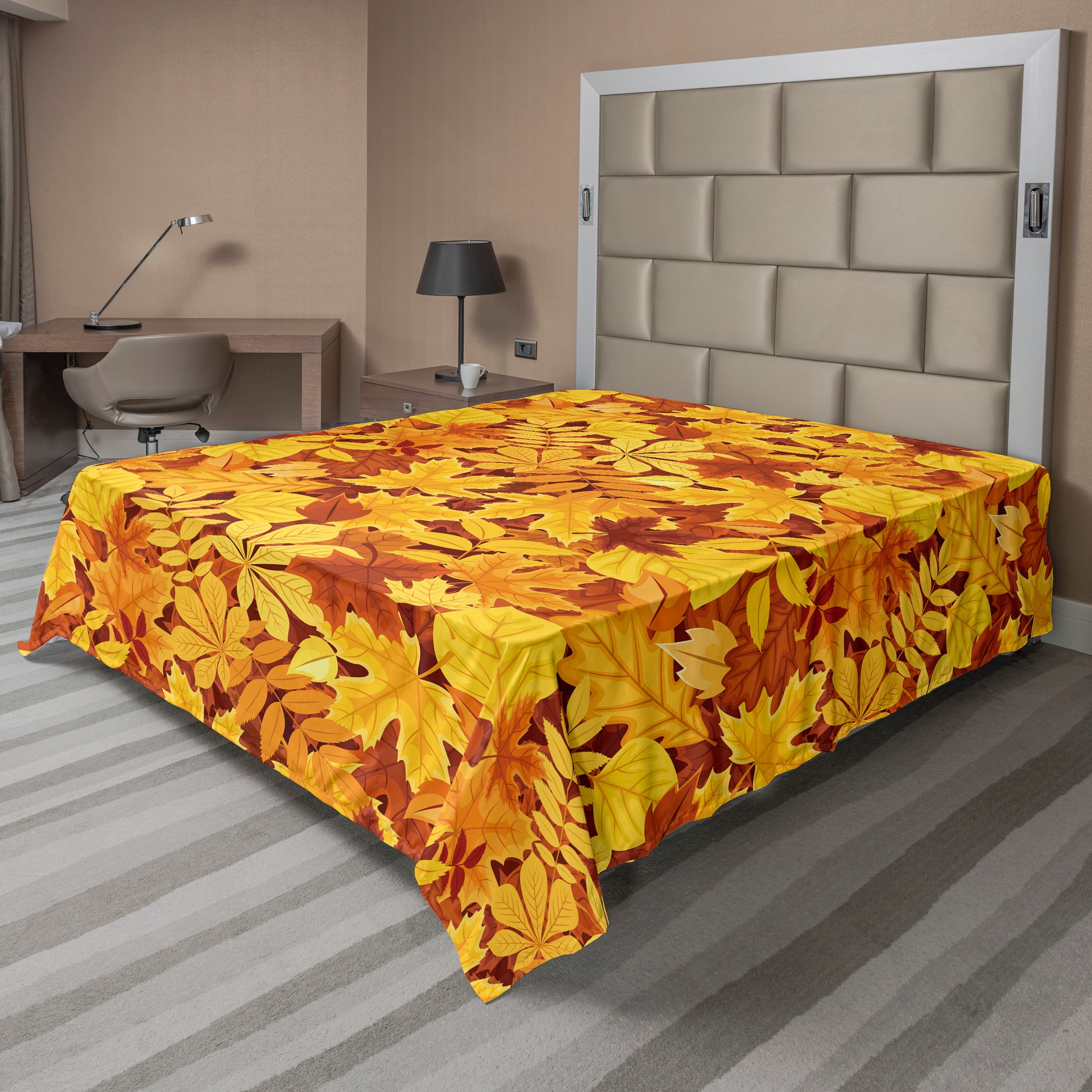 Ambesonne Tree Flat Sheet, Shady Fall Oak Maple Leaf, King Size, Earth ...