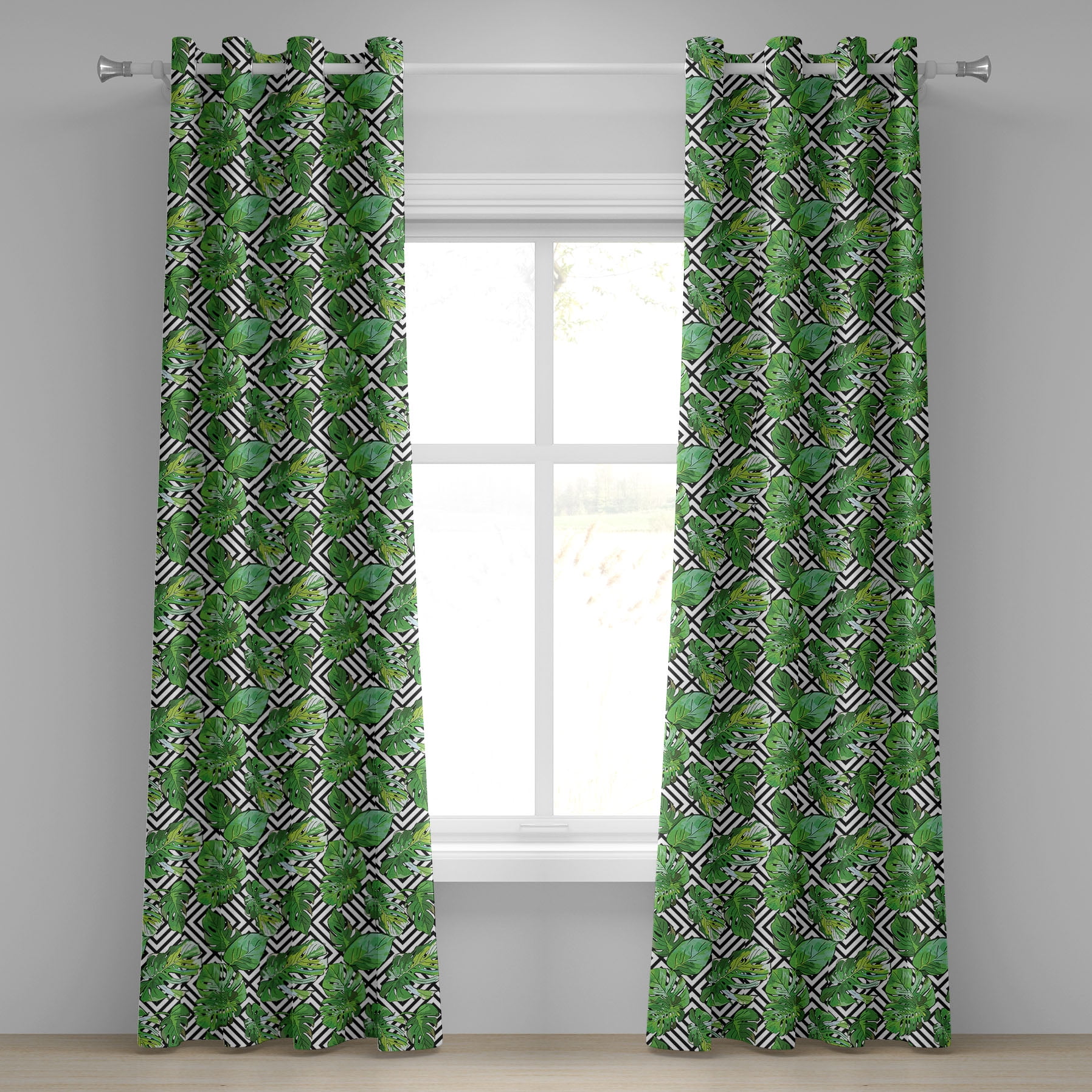 Ambesonne Tree Grommet Curtain, Macro Palm Tree Leaves, 50" x 96 ...