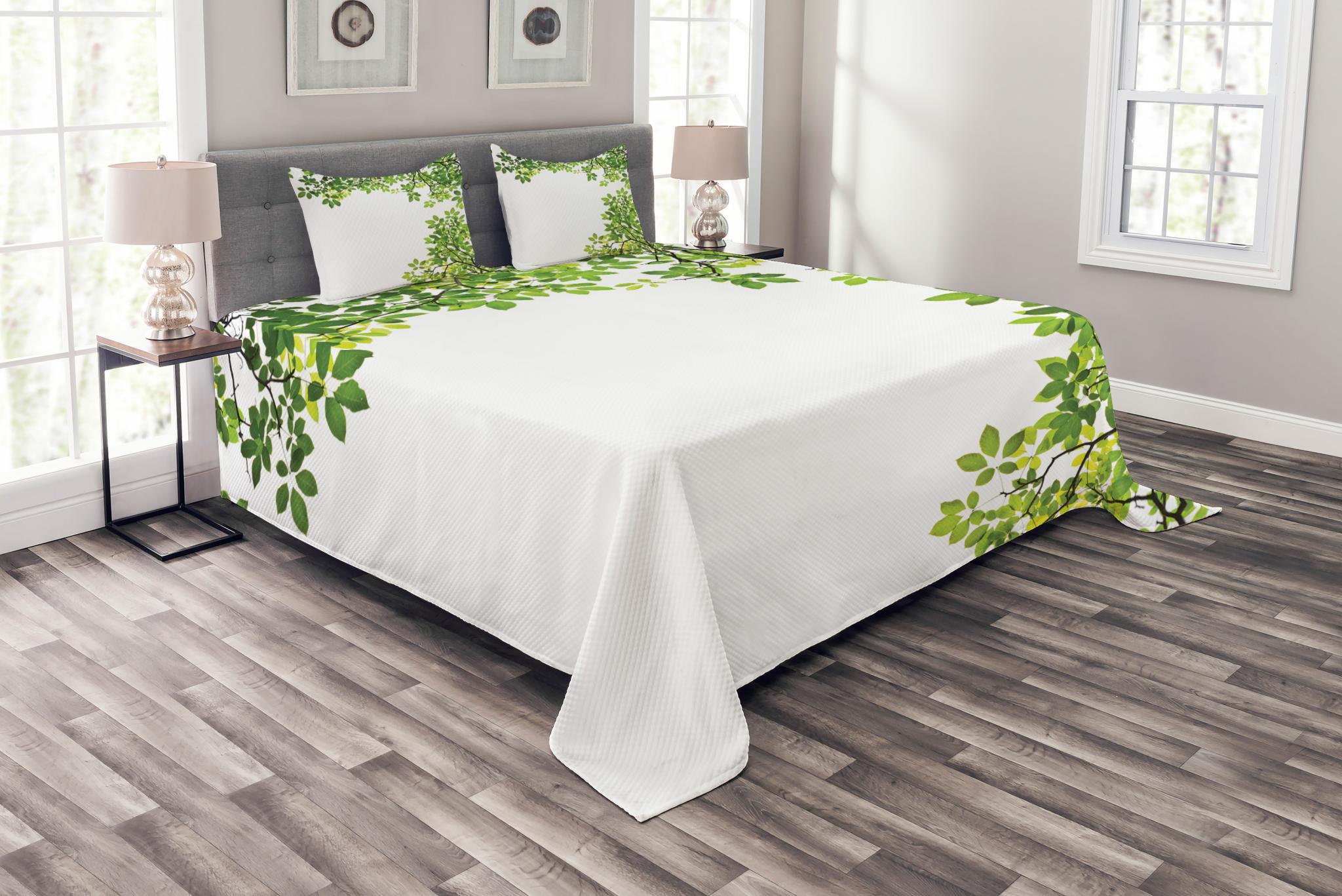 Ambesonne Tree Quilted Bedspread Set 3 Pcs, Branch with Leaves Nature ...