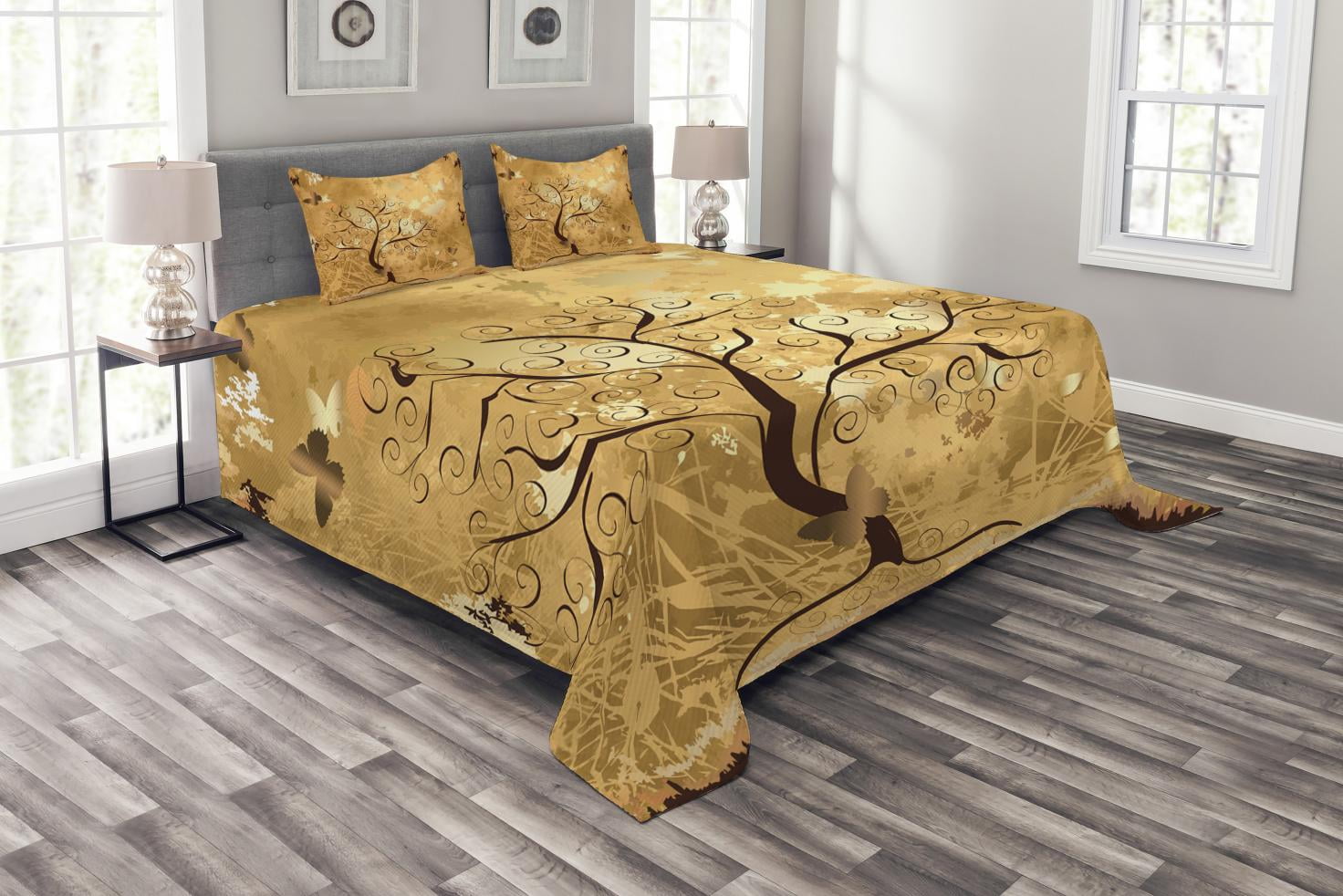 Ambesonne Tree Quilted Bedspread Set 3 Pcs, Branches and Butterfly ...