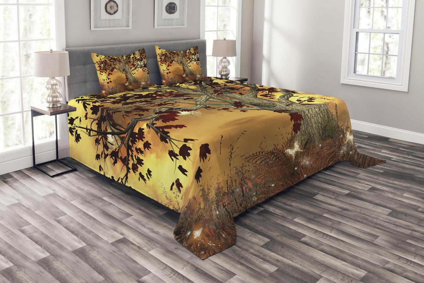 Ambesonne Tree Quilted Bedspread Set 3 Pcs, Earthy Color Tones ...