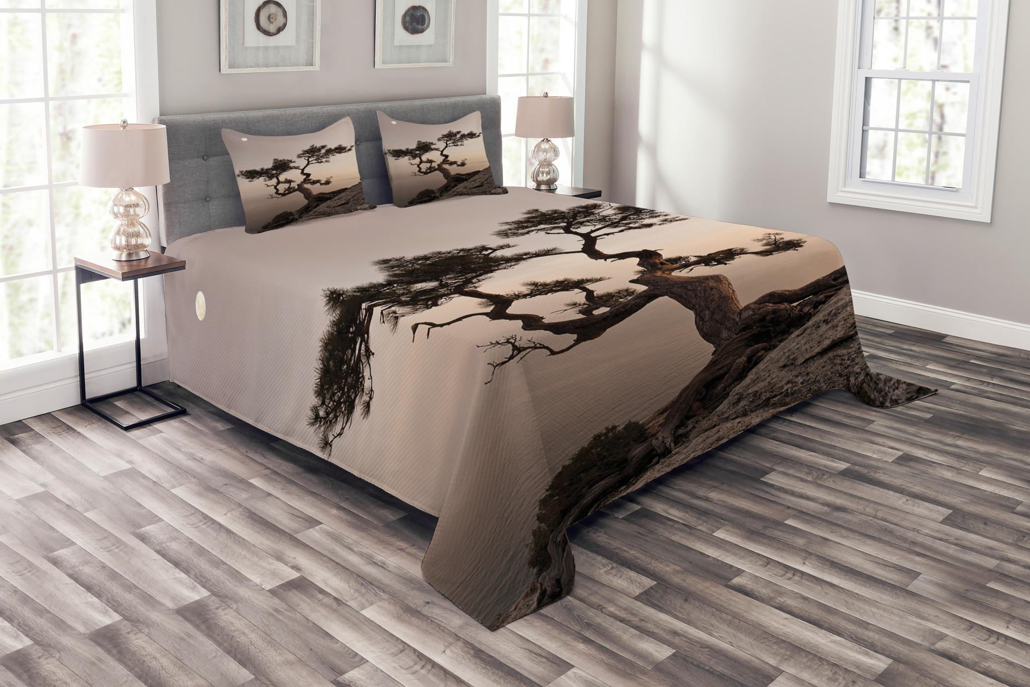 Ambesonne Tree Quilted Bedspread Set 3 Pcs, Lonely Juniper Tree Fall ...