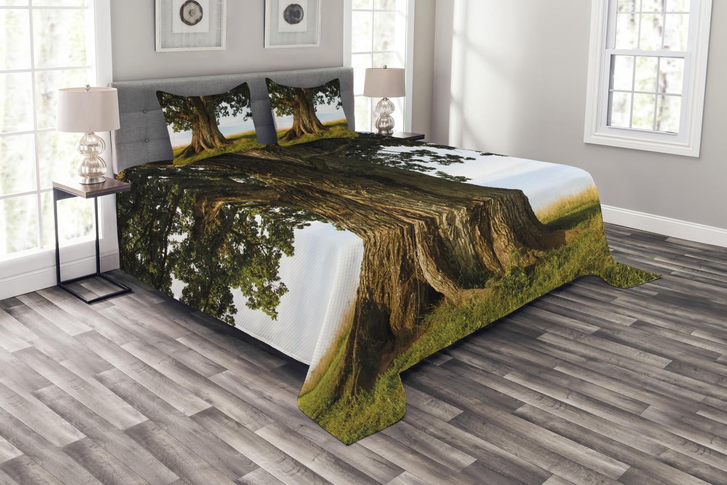 Ambesonne Tree Quilted Bedspread Set 3 Pcs, Majestic Oak Estonia Rural ...