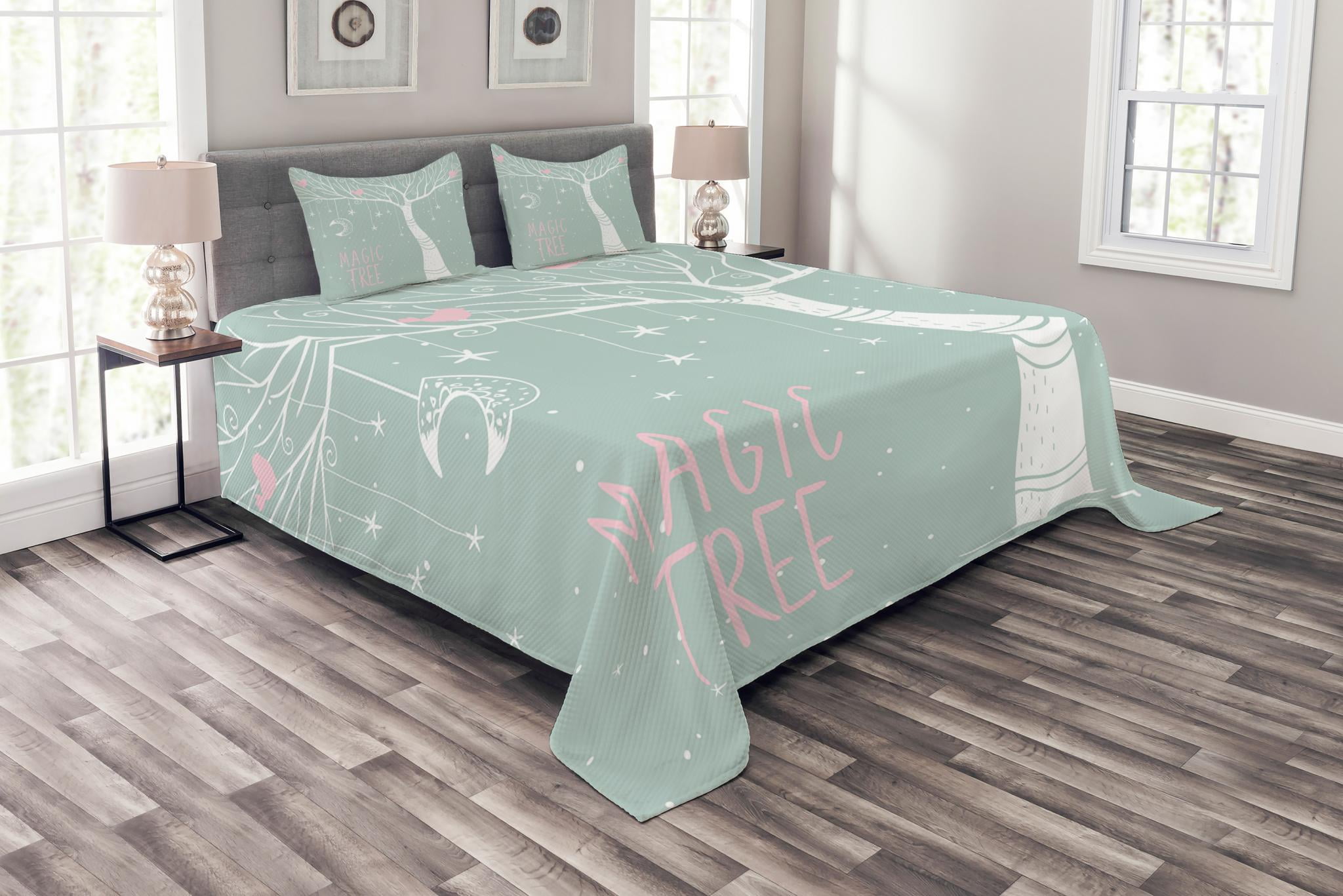 Ambesonne Tree Quilted Bedspread Set 3 Pcs, Stars Moon Pastel Colored ...