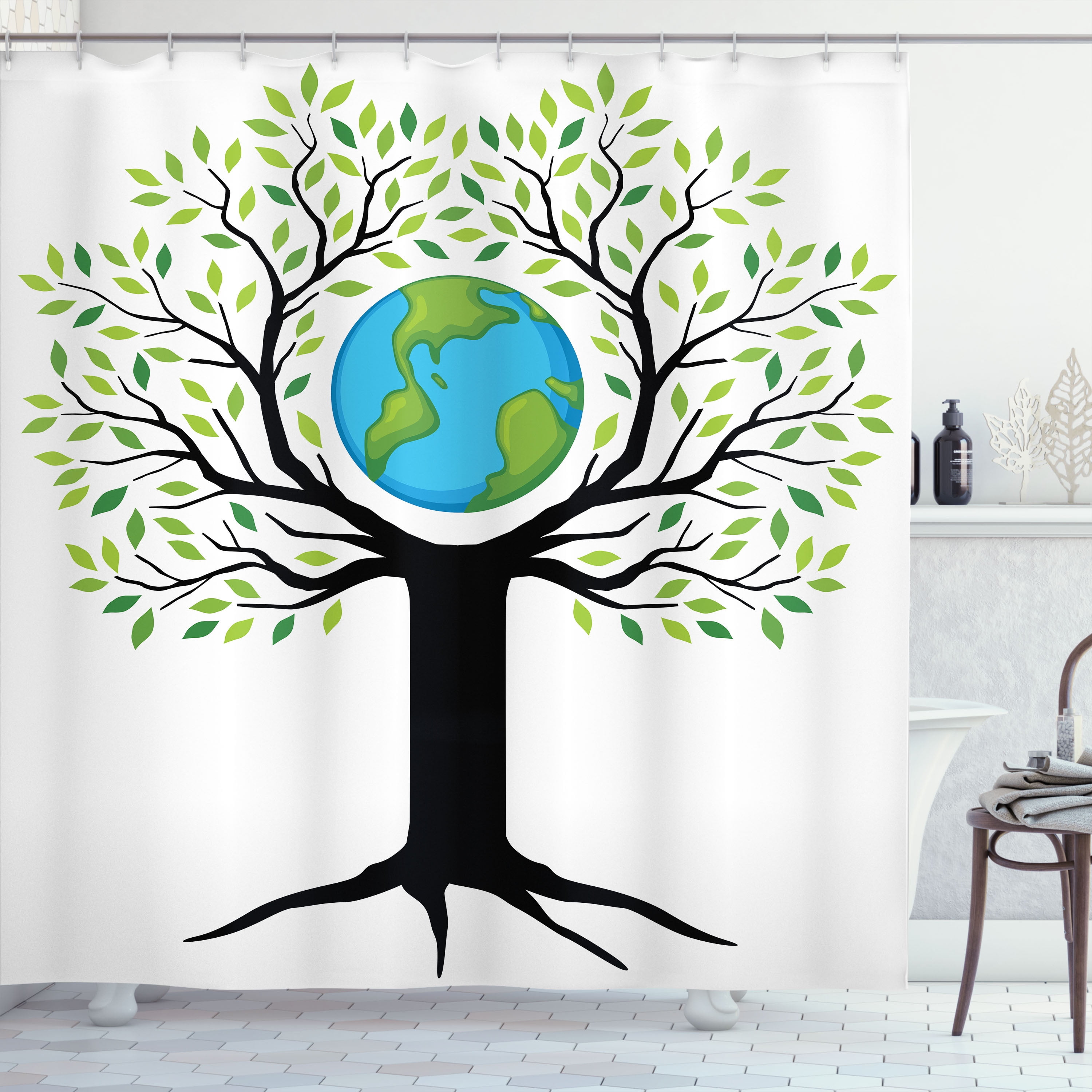 Ambesonne Tree Shower Curtain, Green Friendly Earth, 69"Wx75"L, Green ...