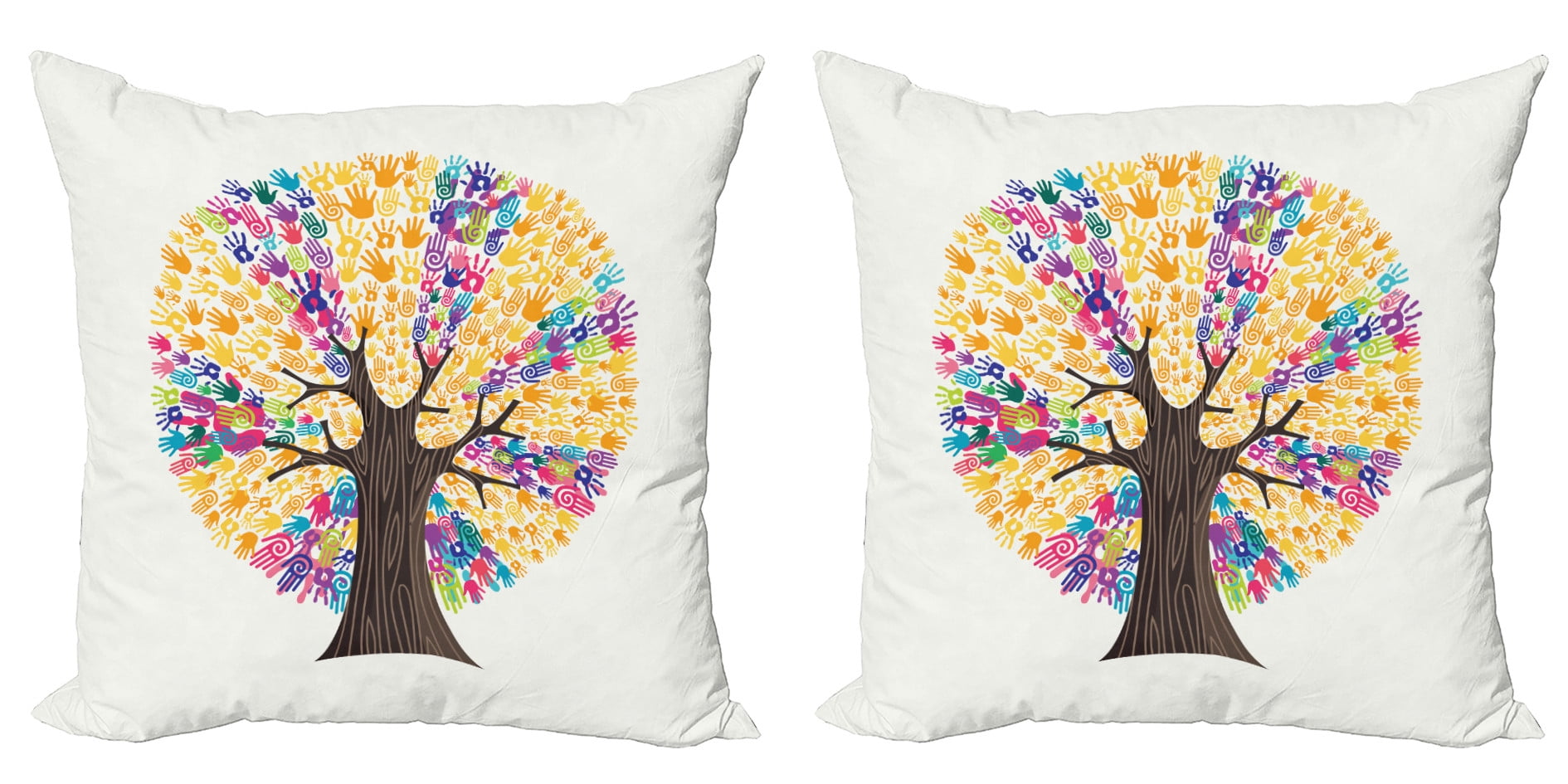 Ambesonne Tree Throw Pillow Cover 2 Pack, Hand Prints Solidarity, 24 ...