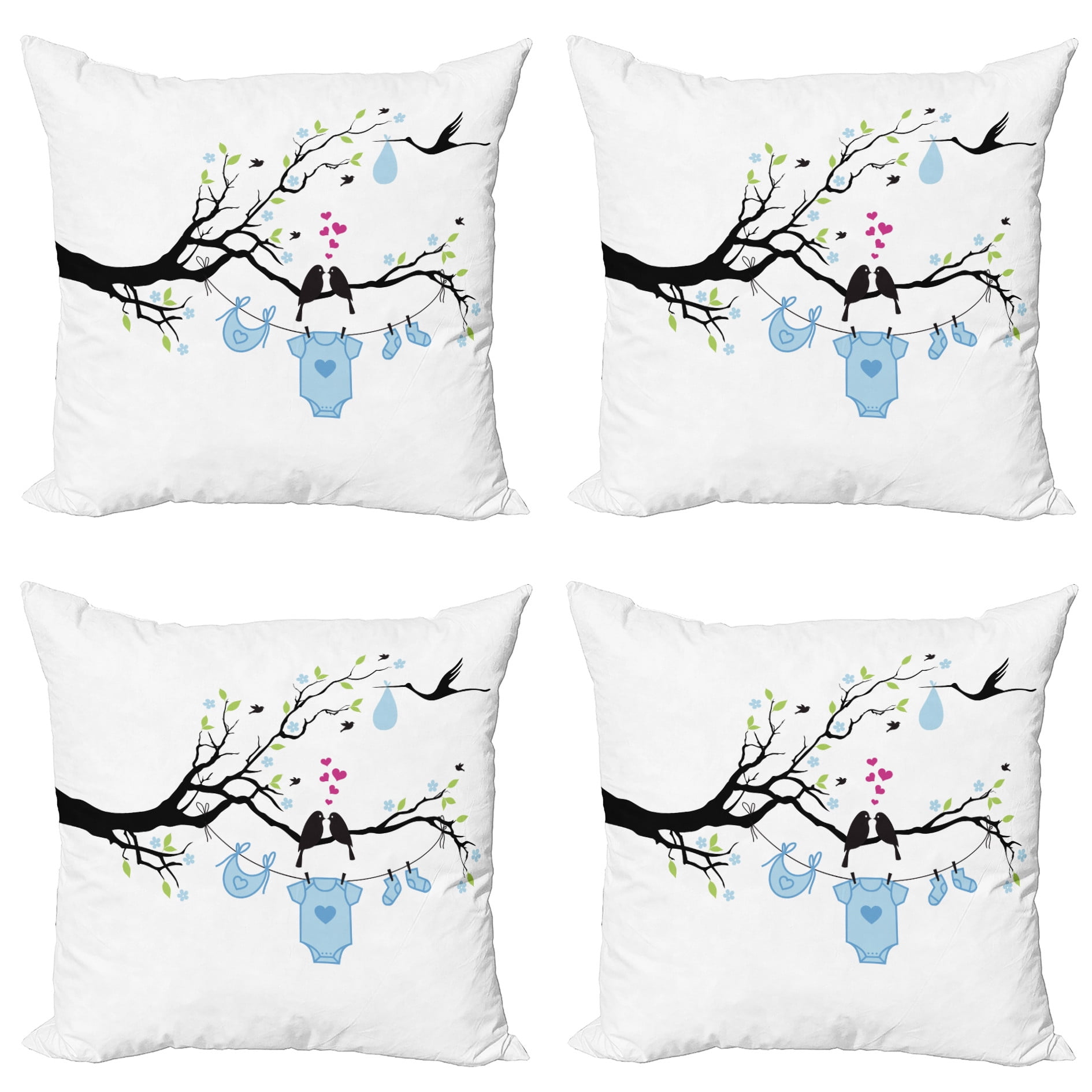 Ambesonne Tree Throw Pillow Cover 4 Pack, Birds Clothes, 20", Lime ...